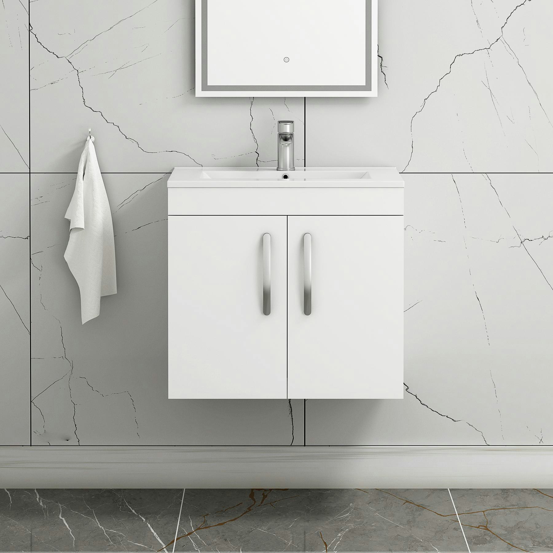 Turin Gloss White 2 Door Wall Hung Vanity Unit with Minimalist Basin ...