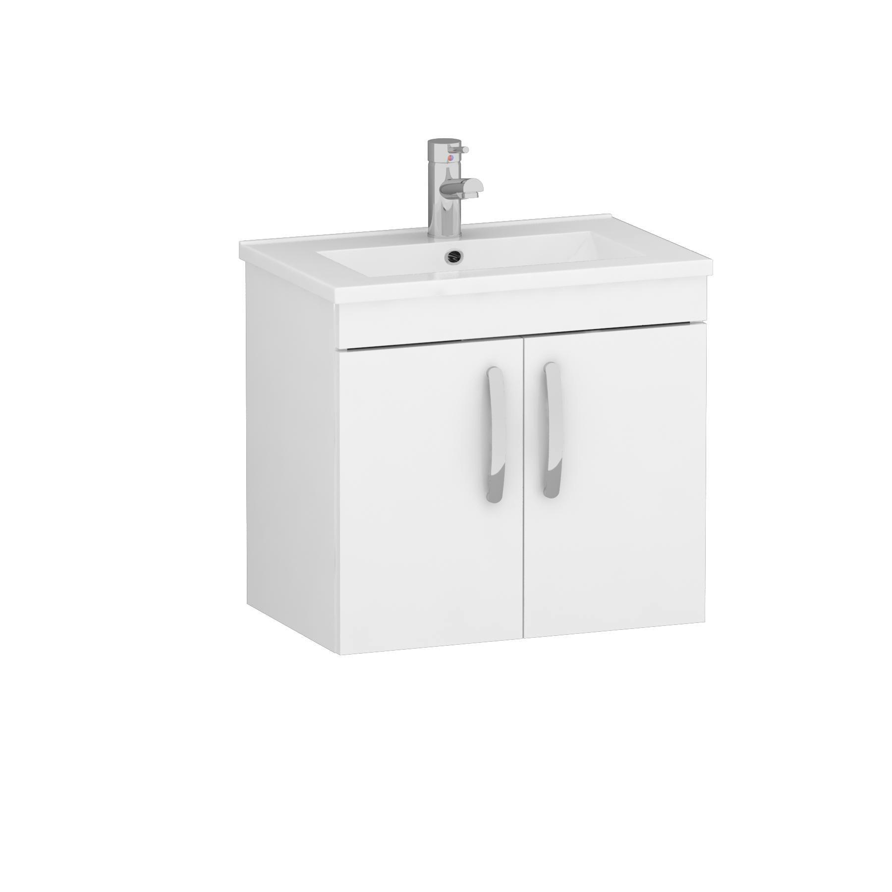 Small Bathroom Suites 600mm Gloss White 2 Door Wall Hung Vanity Unit ...
