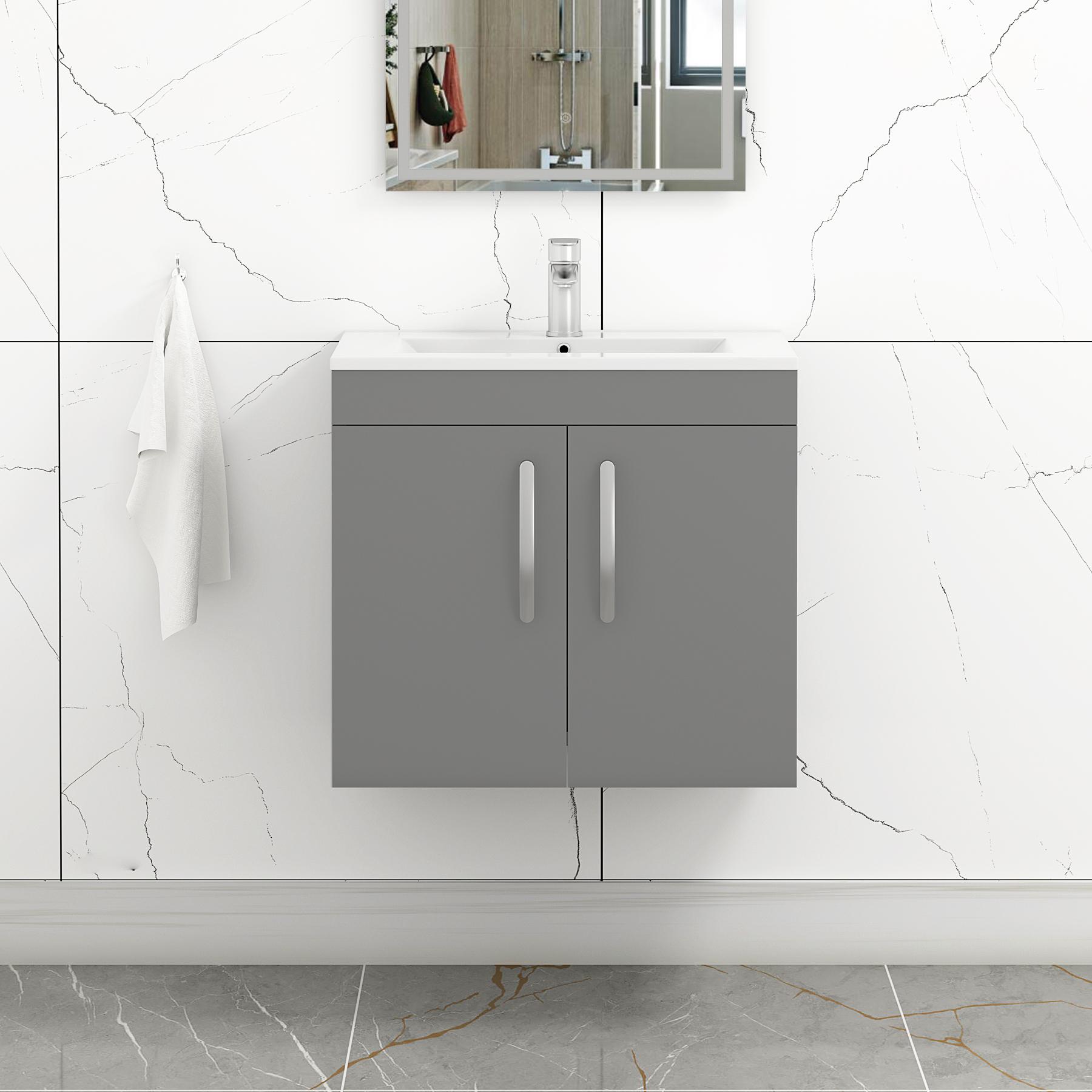 Turin Indigo Grey Gloss 2 Door Wall Hung Vanity Unit with Minimalist ...