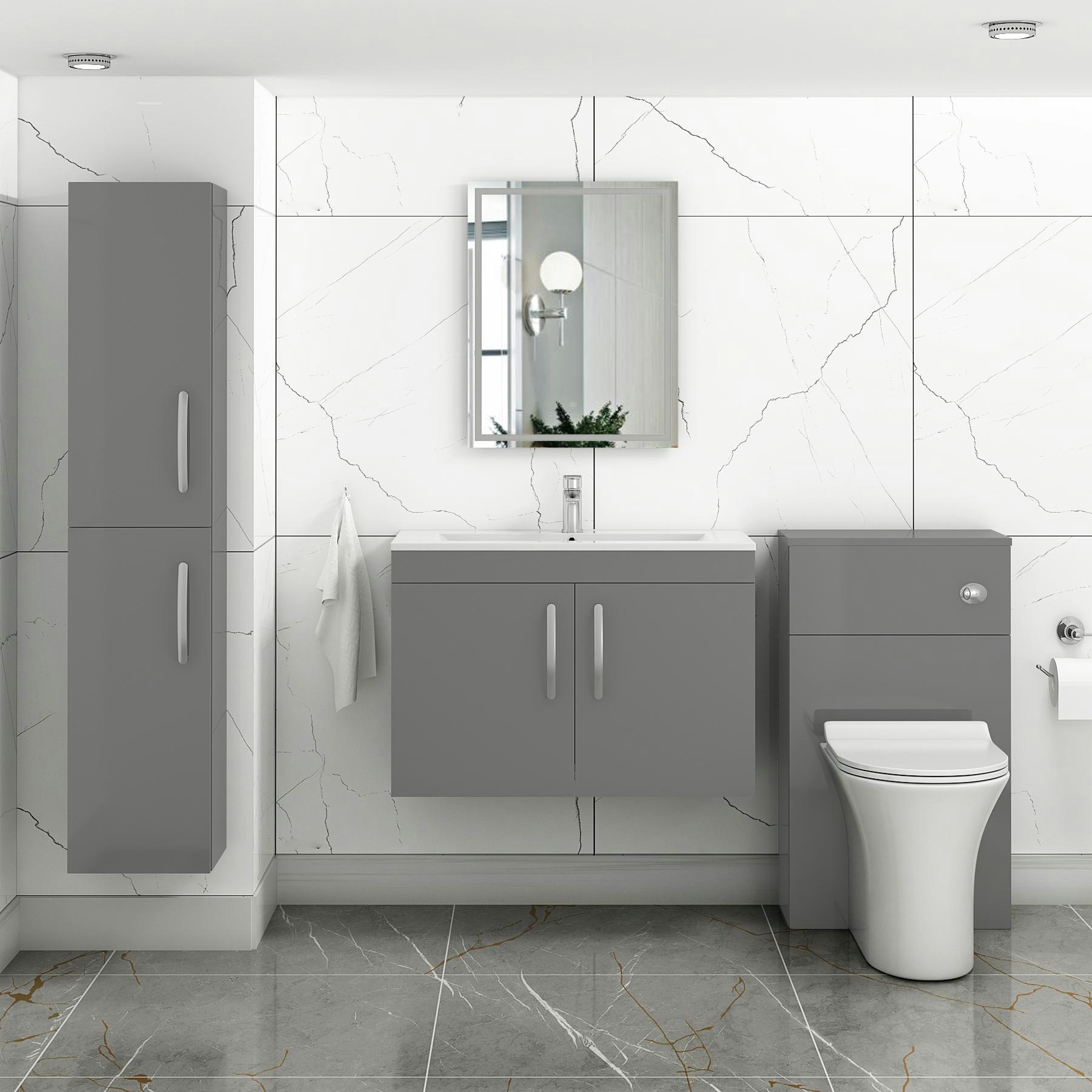 Turin Indigo Grey Gloss 2 Door Wall Hung Vanity Unit with Minimalist ...