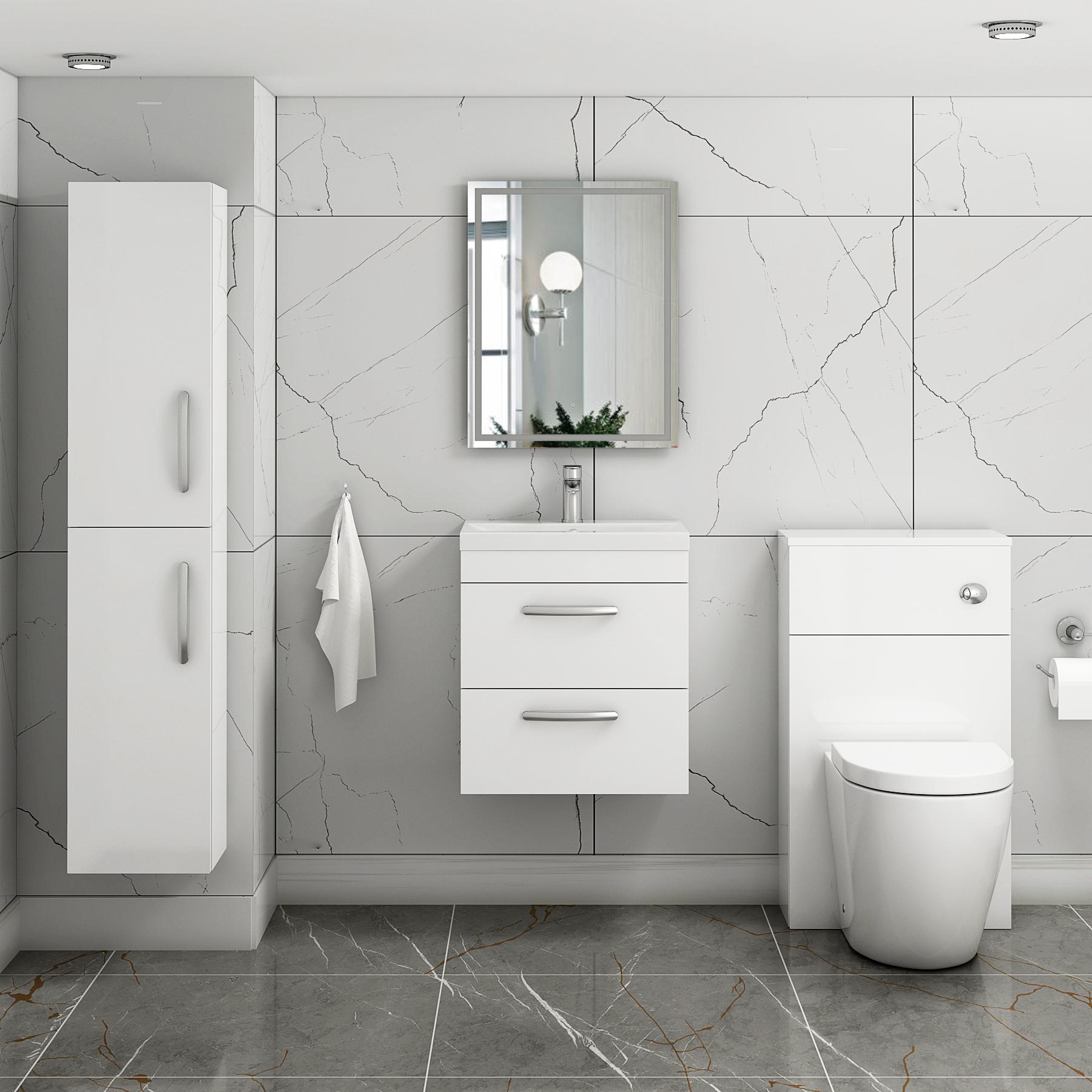 Turin Gloss White 2 Drawer Wall Hung Vanity Unit with Mid-Edge Basin ...
