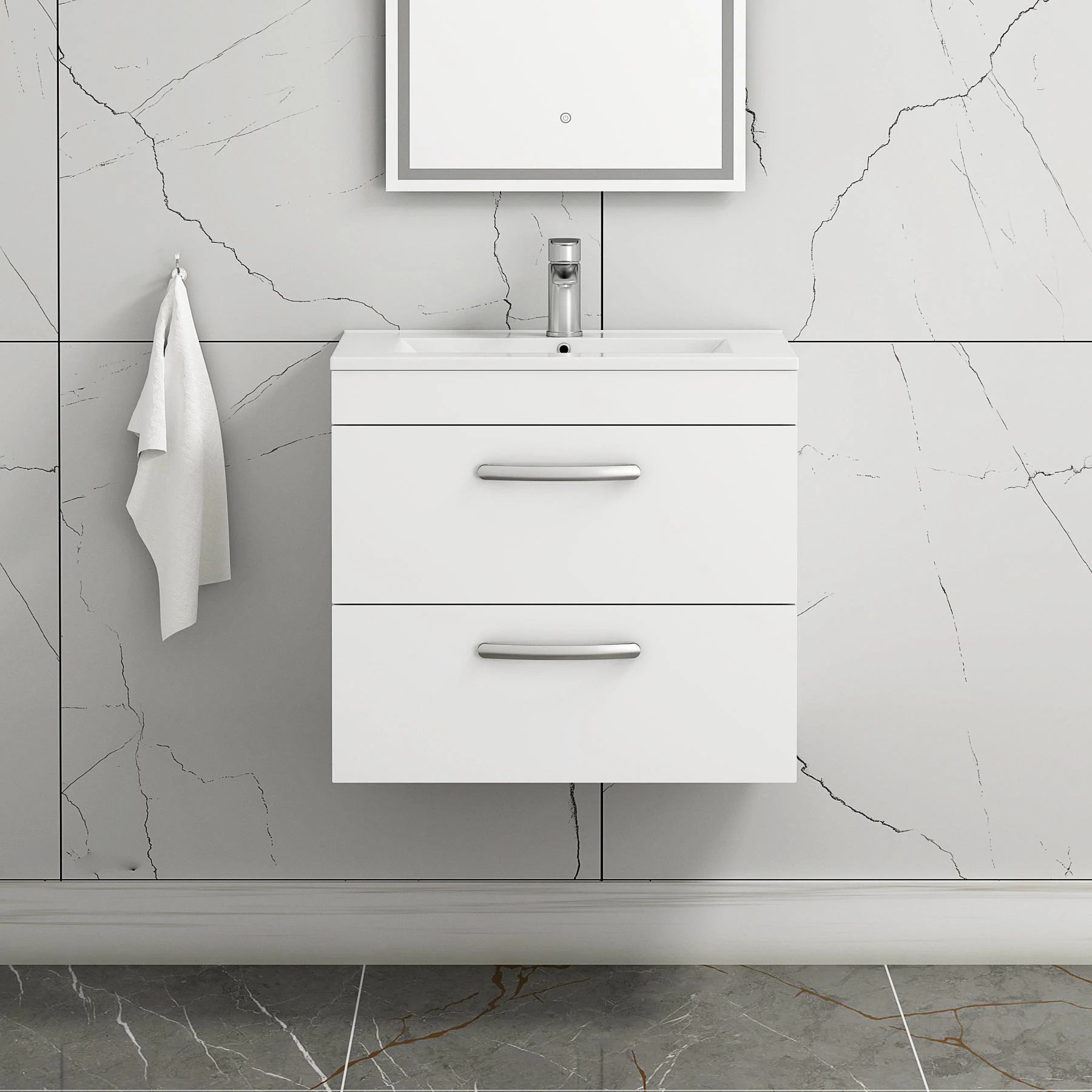 Turin Gloss White 2 Drawer Wall Hung Vanity Unit with Minimalist Basin ...