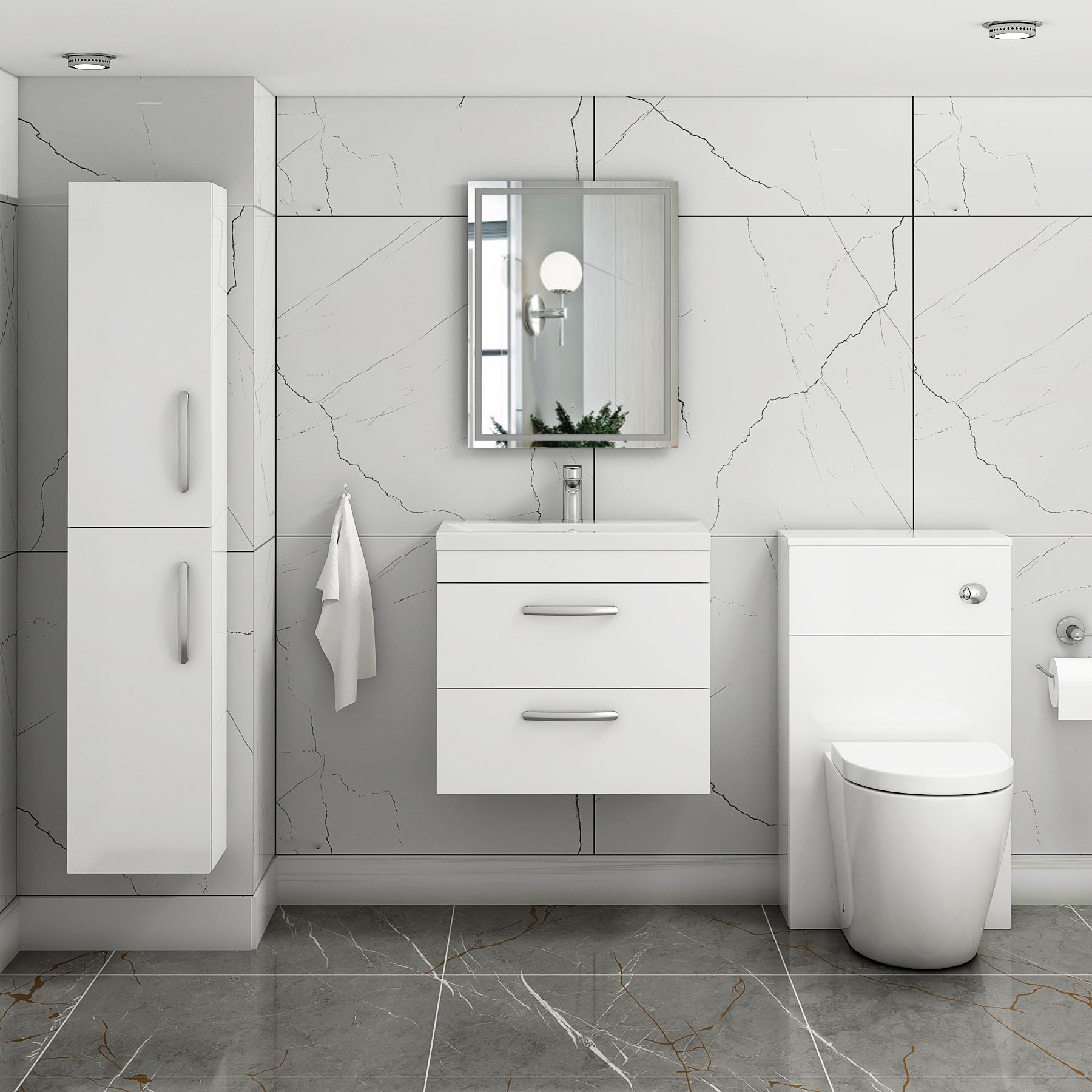 Turin Gloss White 2 Drawer Wall Hung Vanity Unit with Mid-Edge Basin ...