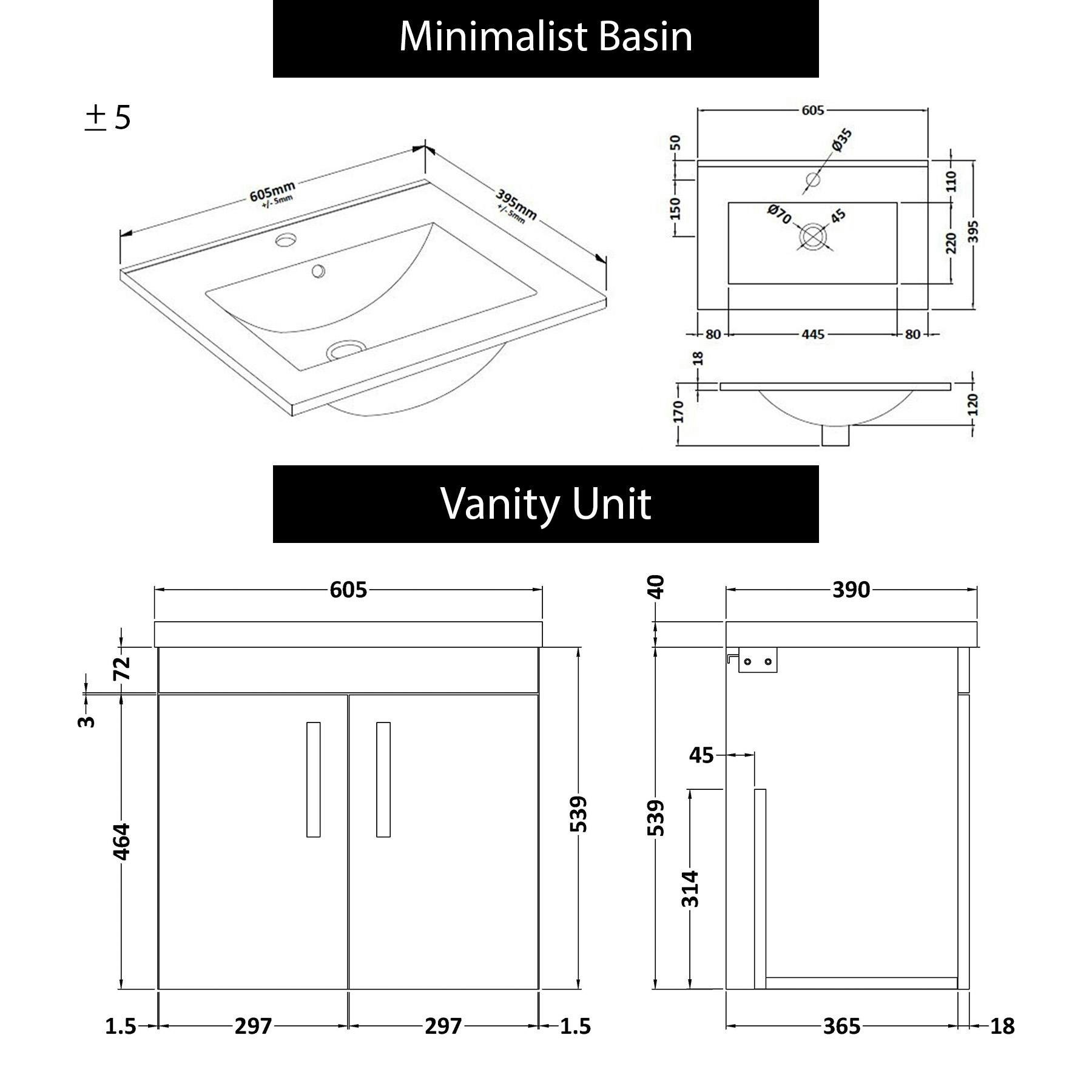 Small Bathroom Suites 600mm Gloss White 2 Door Wall Hung Vanity Unit ...