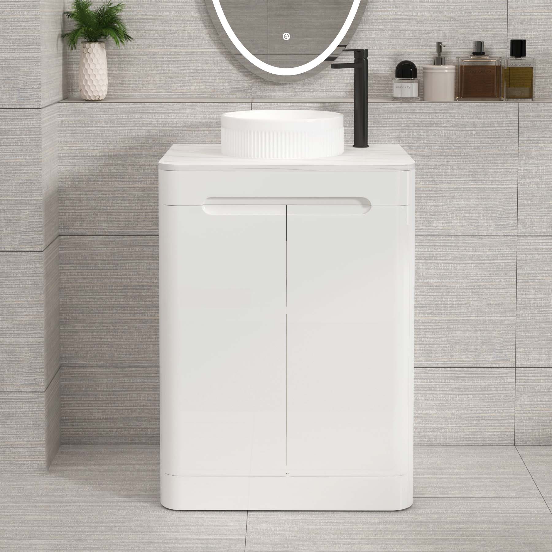 Venice 600mm Gloss White Floor Standing Countertop Vanity Unit 2 Door ...