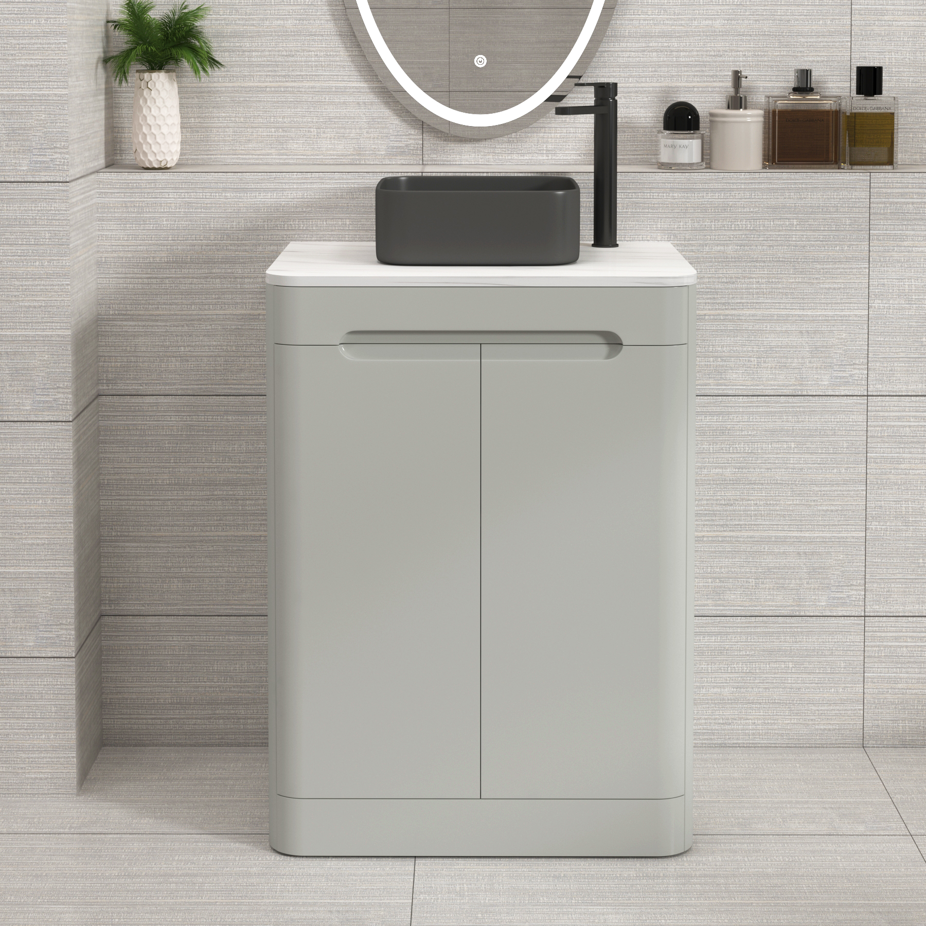 Venice 600mm Dove Grey Floor Standing Countertop Vanity Unit 2 Door ...