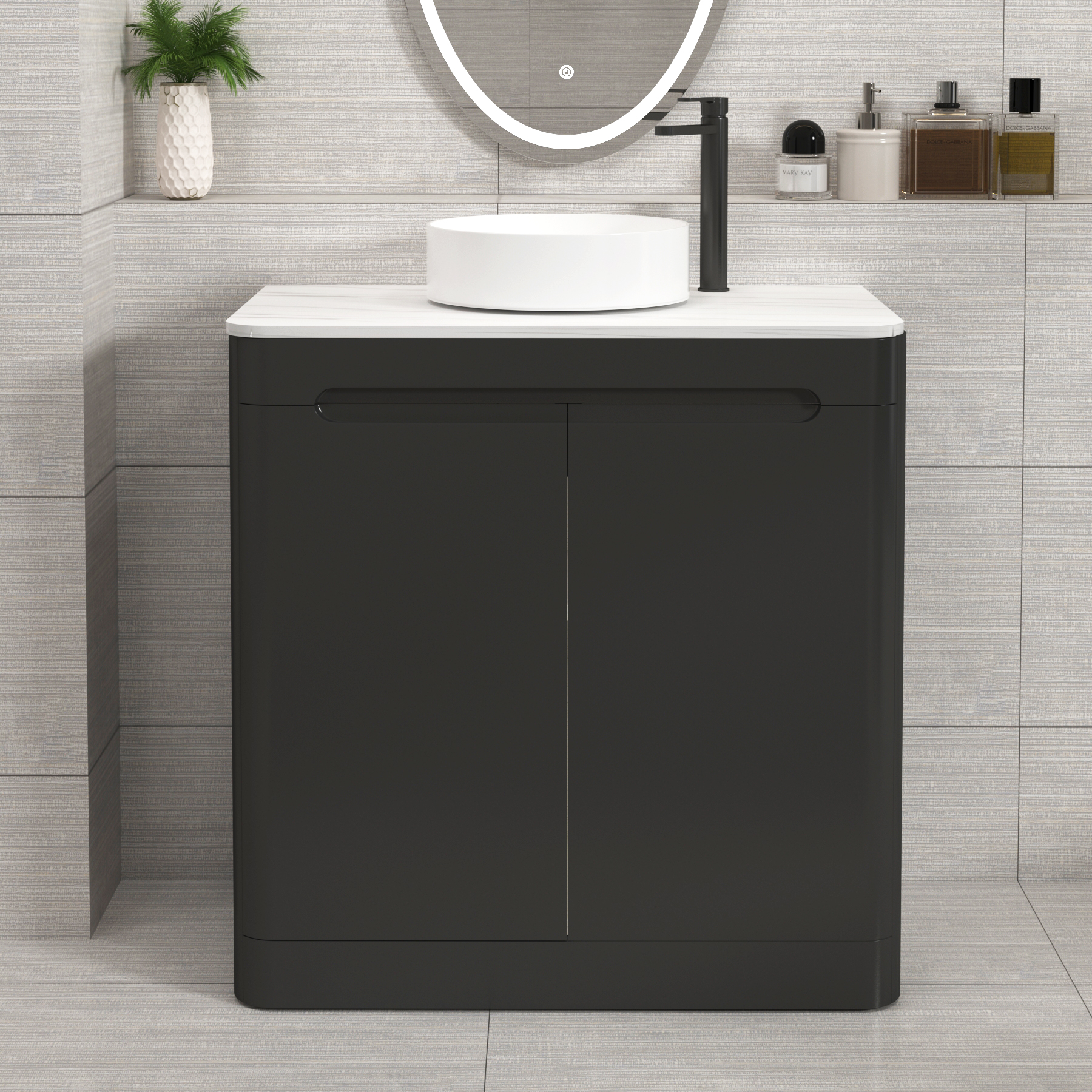 Venice 800mm Matt Nocturne Black Floor Standing Vanity Unit 2 Door with ...