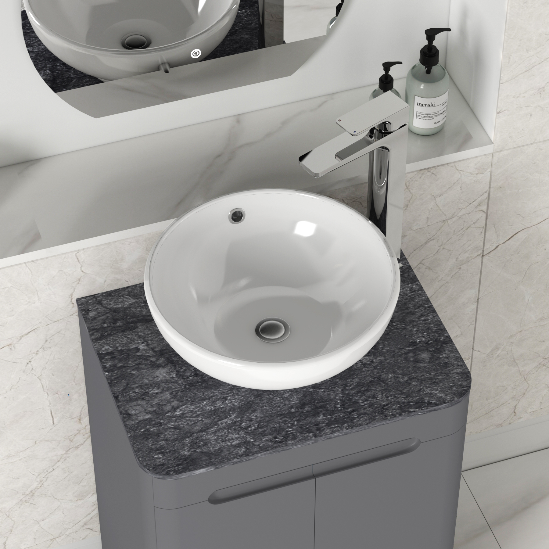 Venice 600mm Satin Grey Floor Standing Vanity Unit 2 Door with Black ...