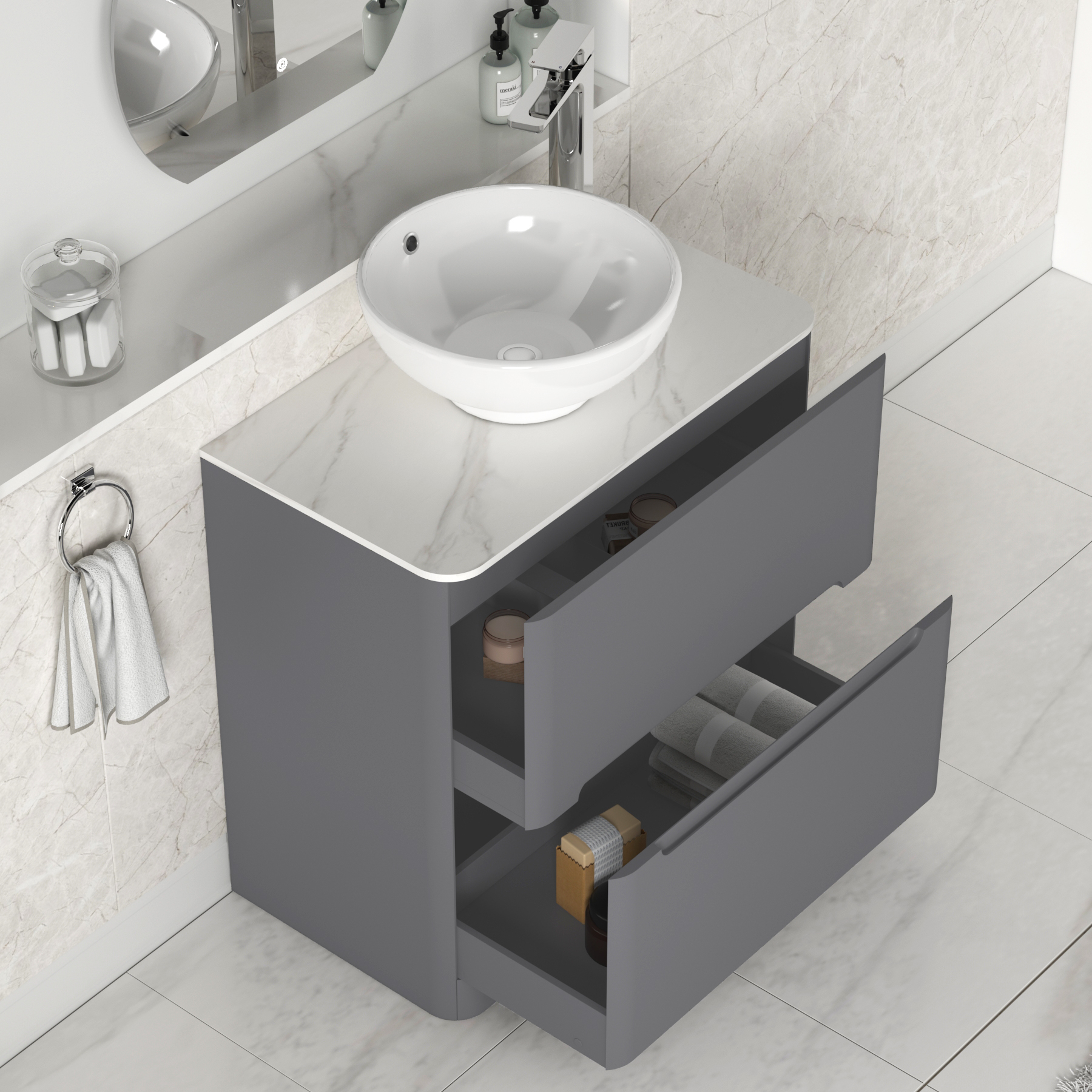 Venice 800mm Satin Grey Floor Standing Vanity Unit 2 Drawer with ...