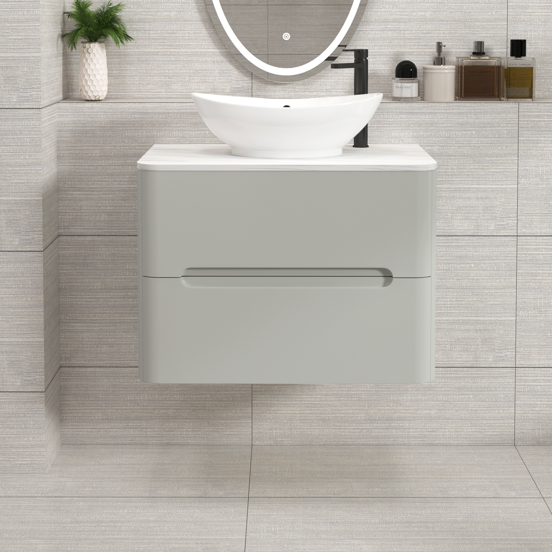 Venice 700mm Dove Grey Wall Hung Countertop Vanity Unit 2 Drawer with ...
