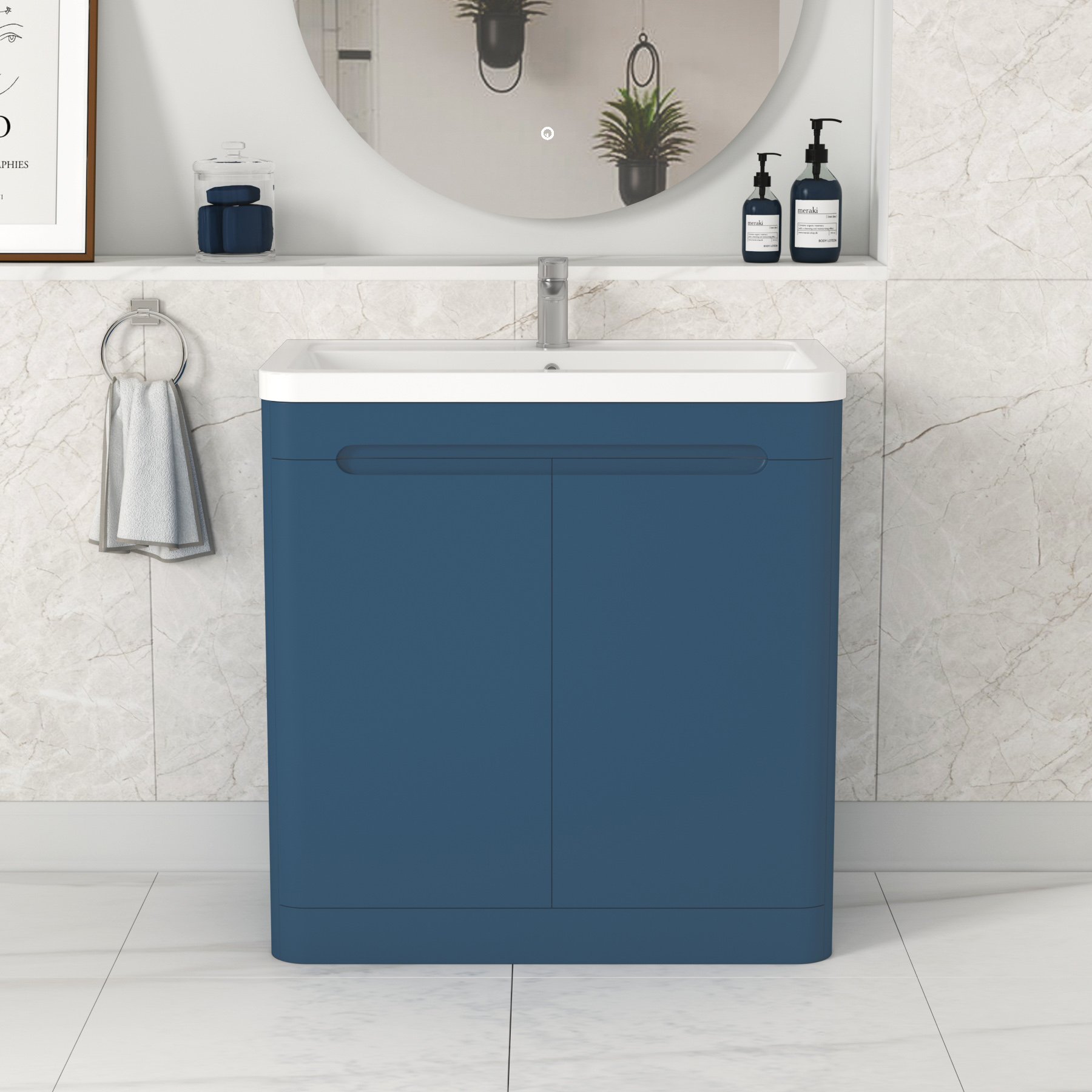 Venice 800mm Midnight Blue Floor Standing Vanity Unit 2 Door with ...