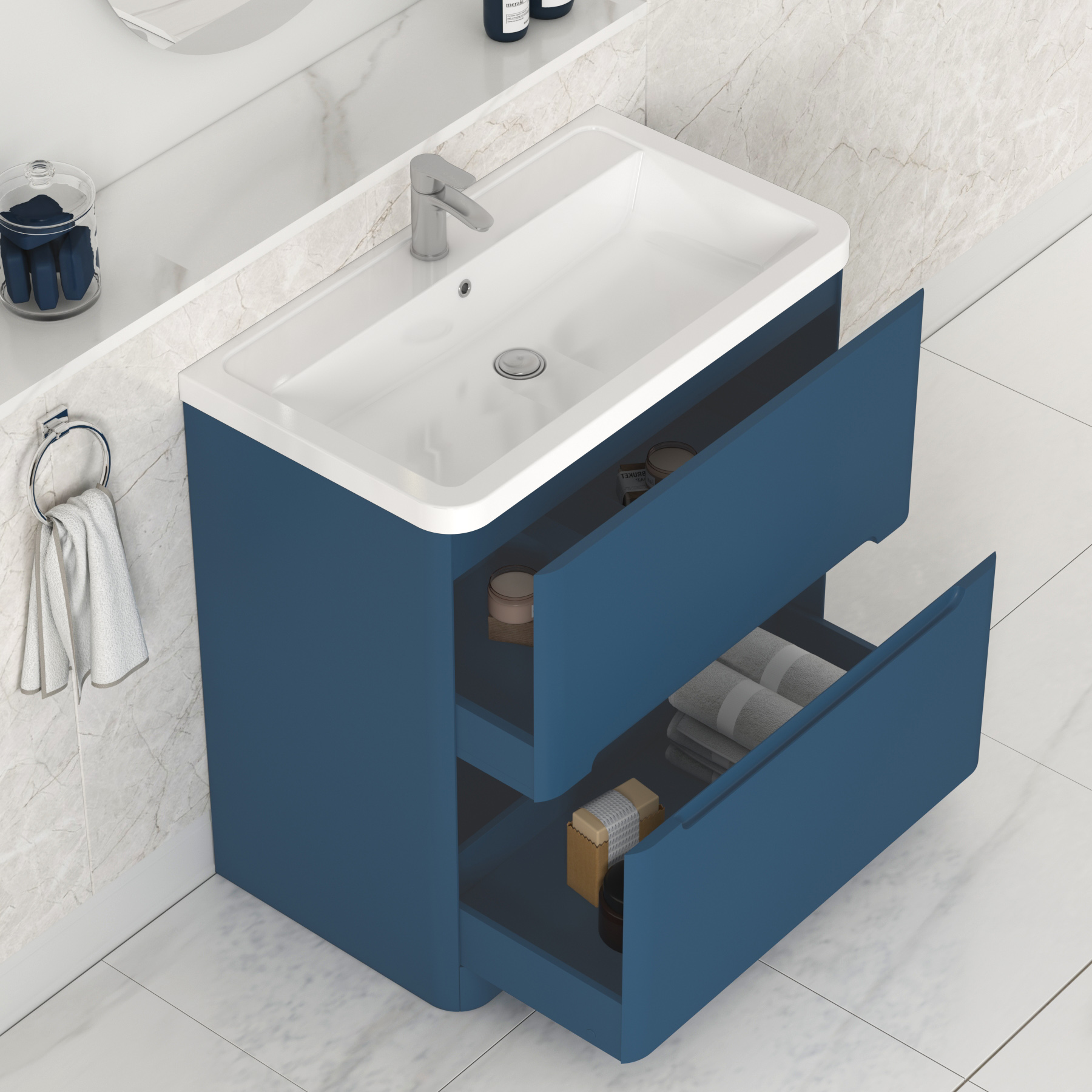 Venice 800mm Satin Blue Floor Standing Vanity Unit 2 Drawer with ...