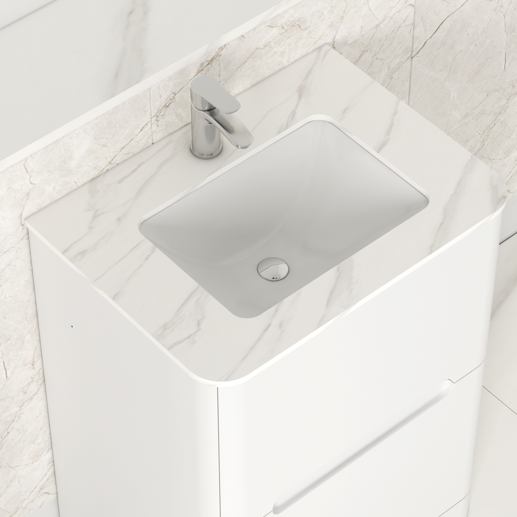 Venice Satin White 2 Drawer Floor Standing Vanity Unit with Carrara ...