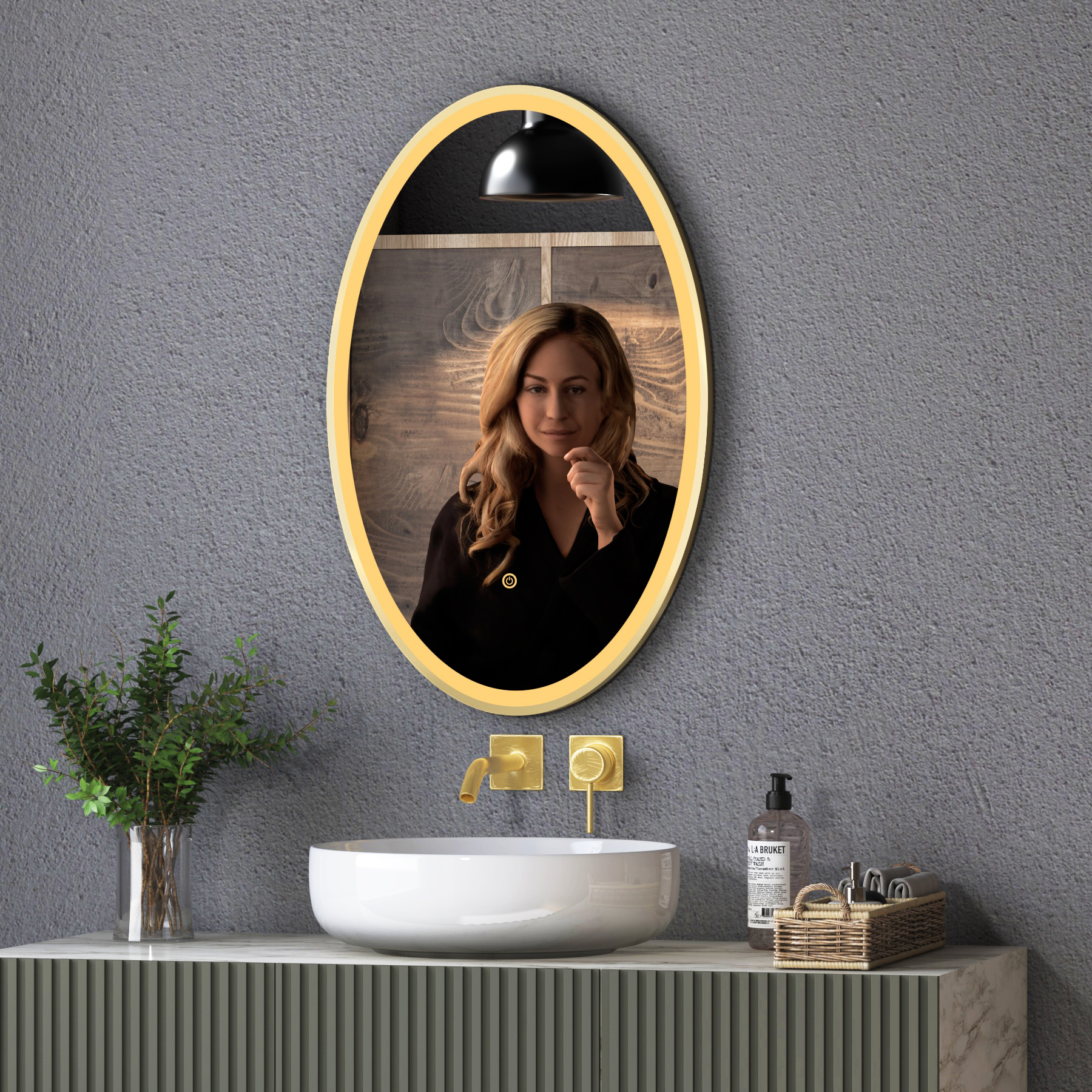 Capri 500 x 800mm Oval LED Illuminated Framed Mirror with Demister Pad ...