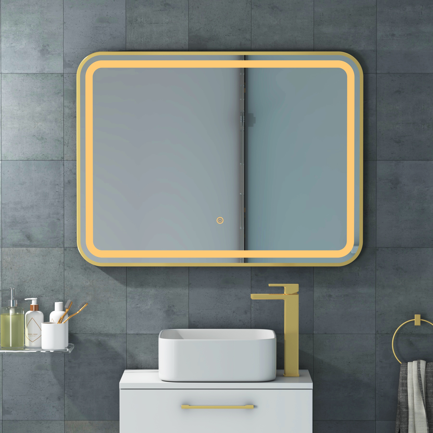 Luna 800 x 600mm Brass Front Lit LED Framed Mirror with Touch Sensor ...