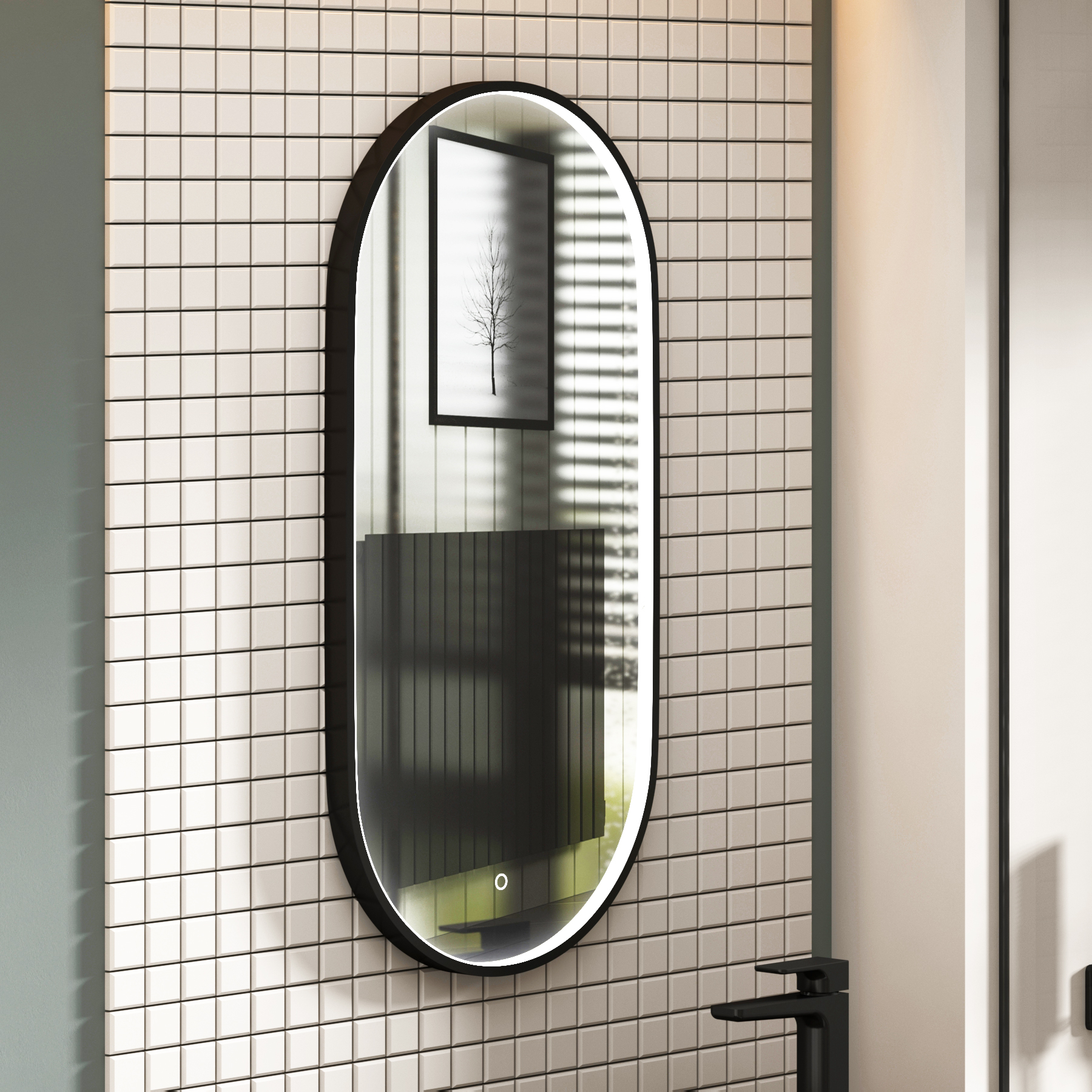 Luxor 900 × 450mm Matt Black Framed Capsule Mirror with LED Within ...