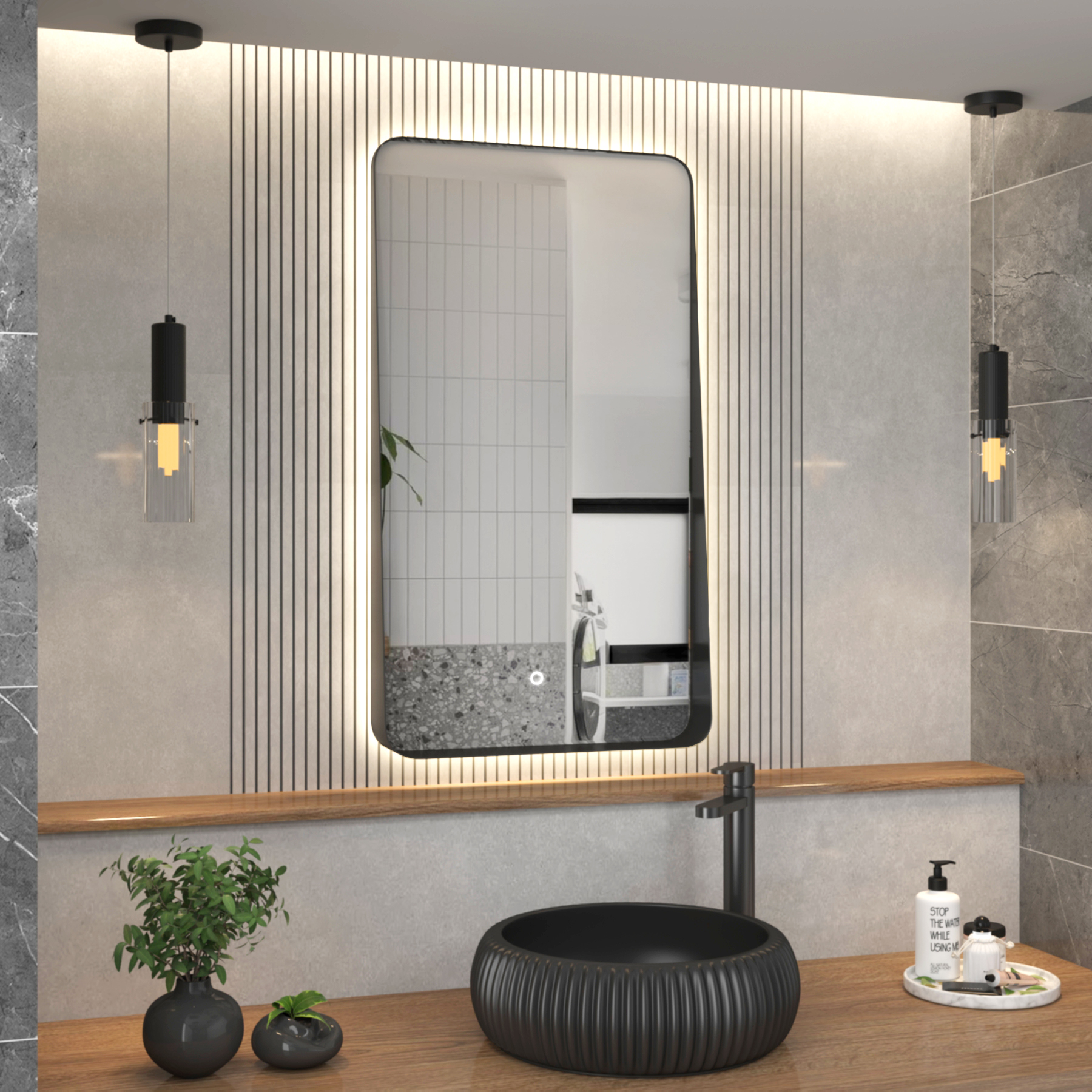 Verona 900 x 500mm Matt Black Backlit LED Illuminated Framed Mirror ...