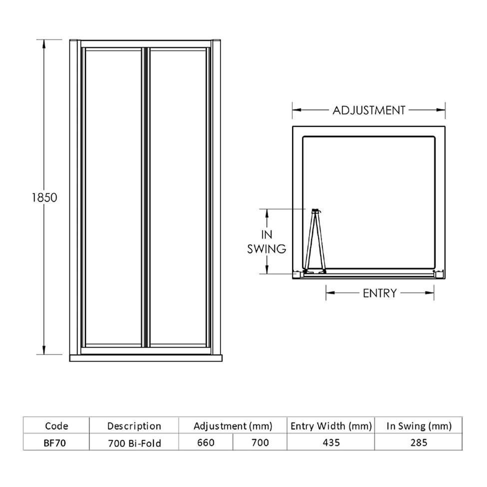 700 X 700mm Bi Fold Shower Enclosure En Suite With Elite Rimless Toilet