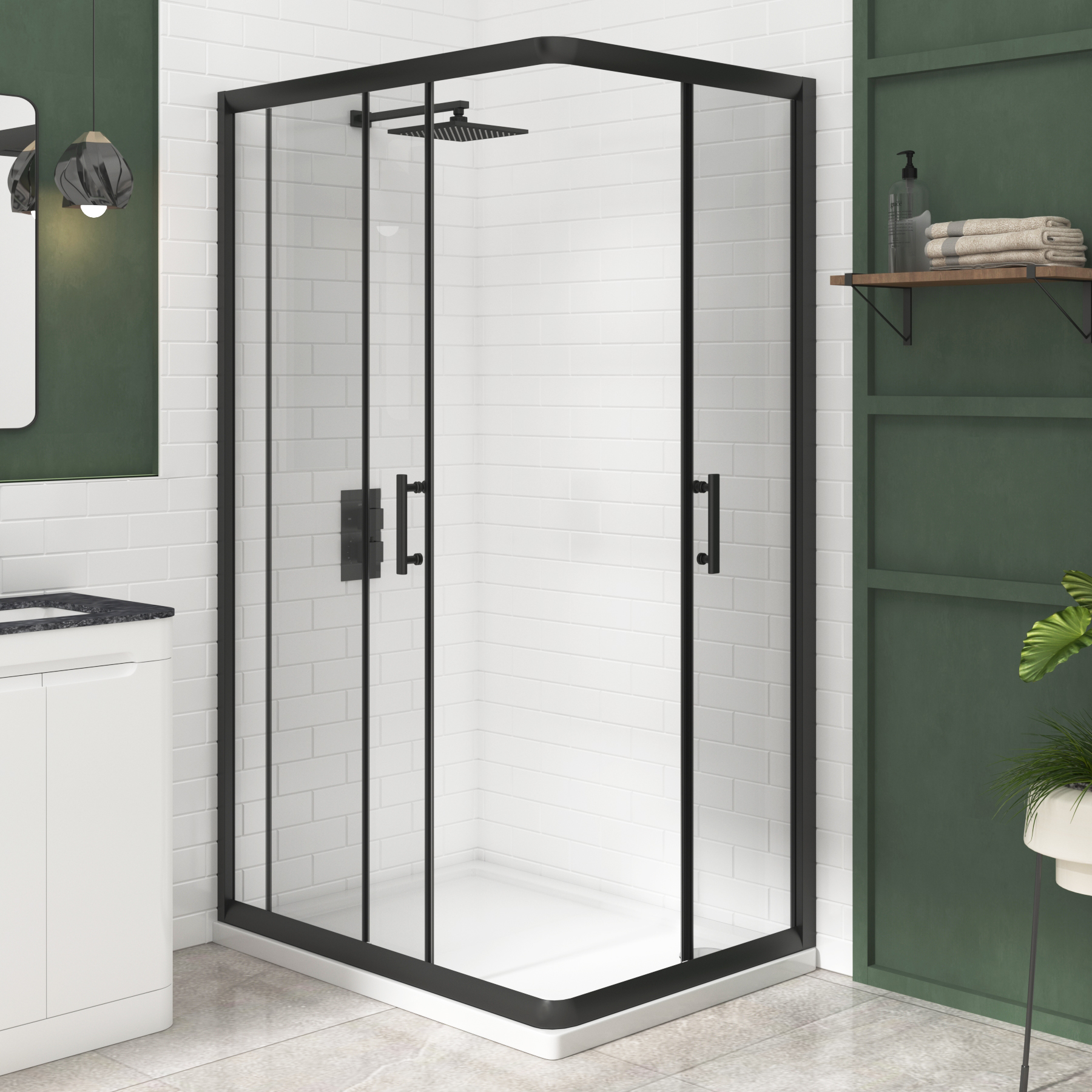 Milan Matt Black Square Corner Entry Sliding Door Shower Enclosure ...