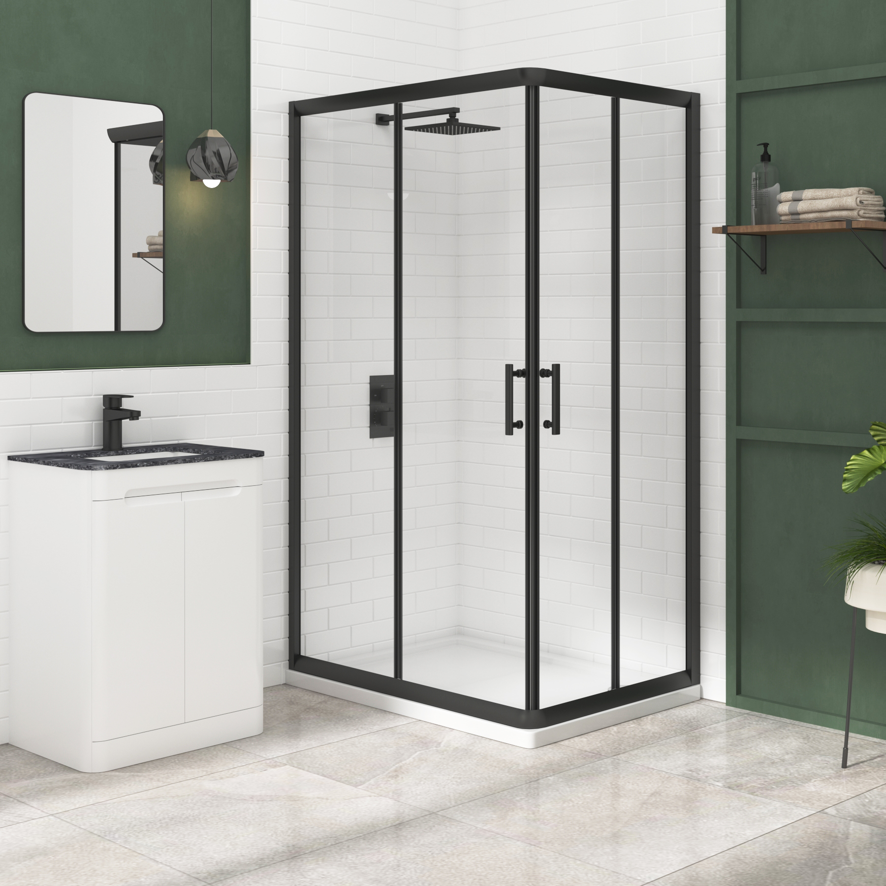 Milan Matt Black Square Corner Entry Sliding Door Shower Enclosure ...