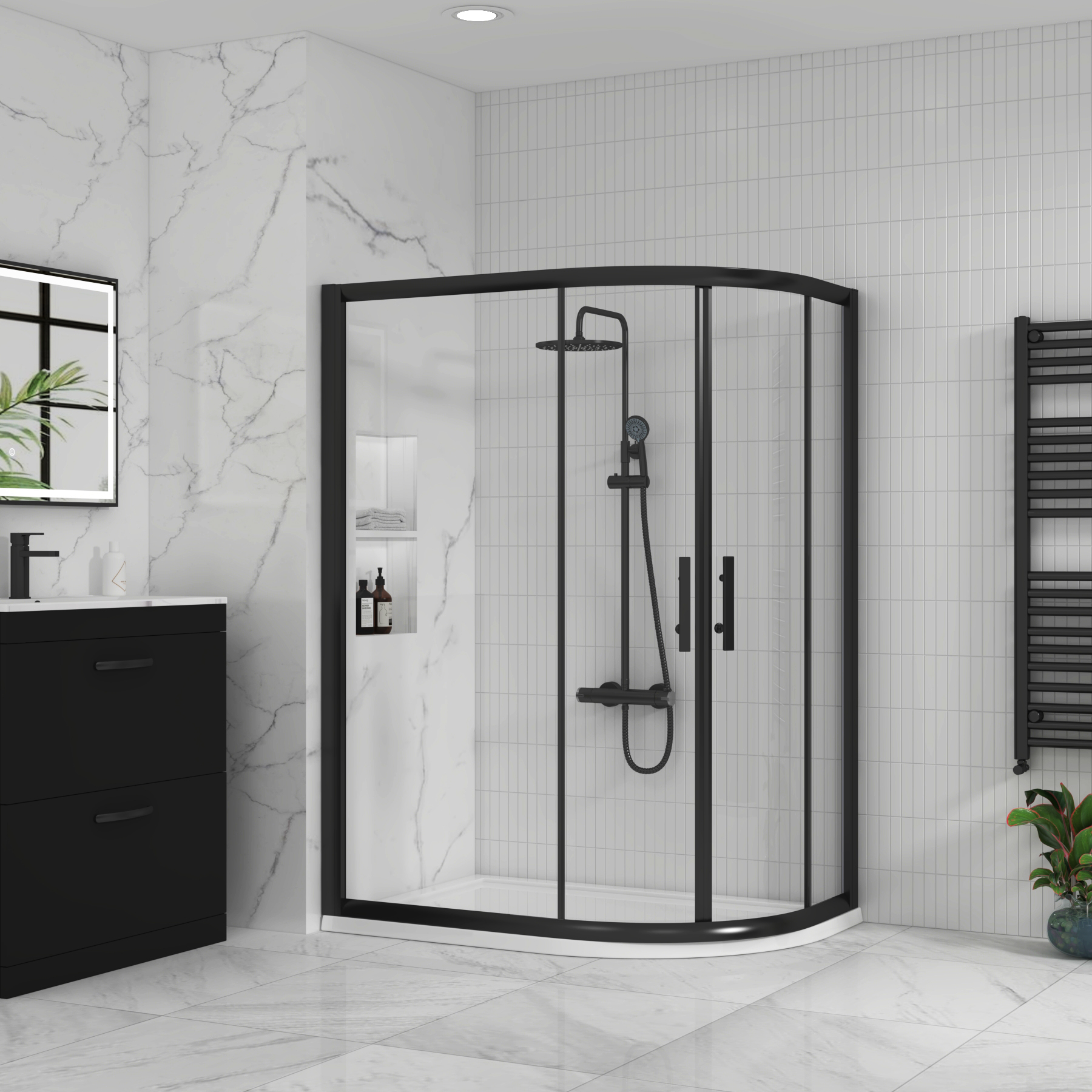 Milan 1200 x 800mm Matt Black Offset Quadrant Shower Enclosure 6mm ...