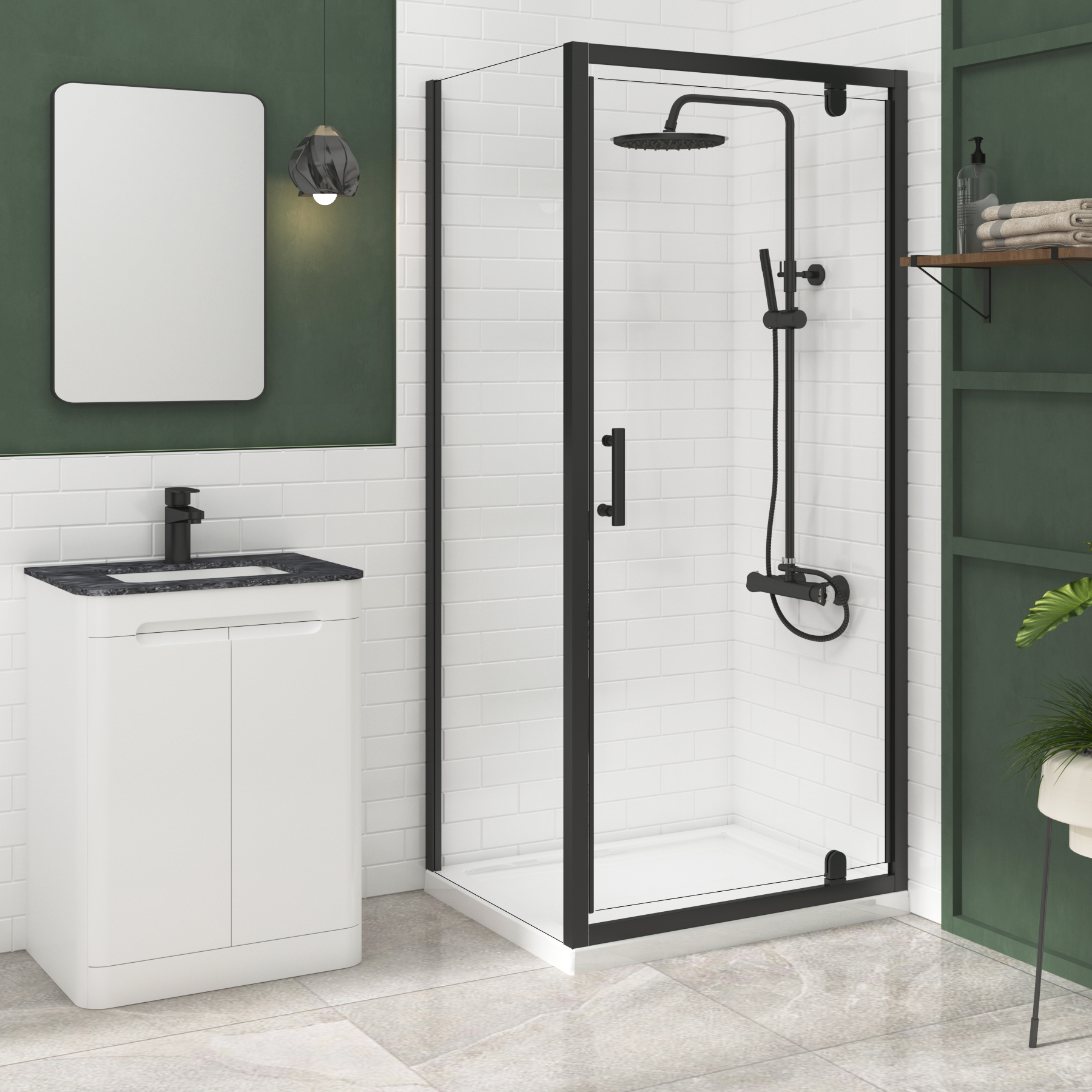 Milan 900 x 700mm Matt Black Rectangular Pivot Door Shower Enclosure ...