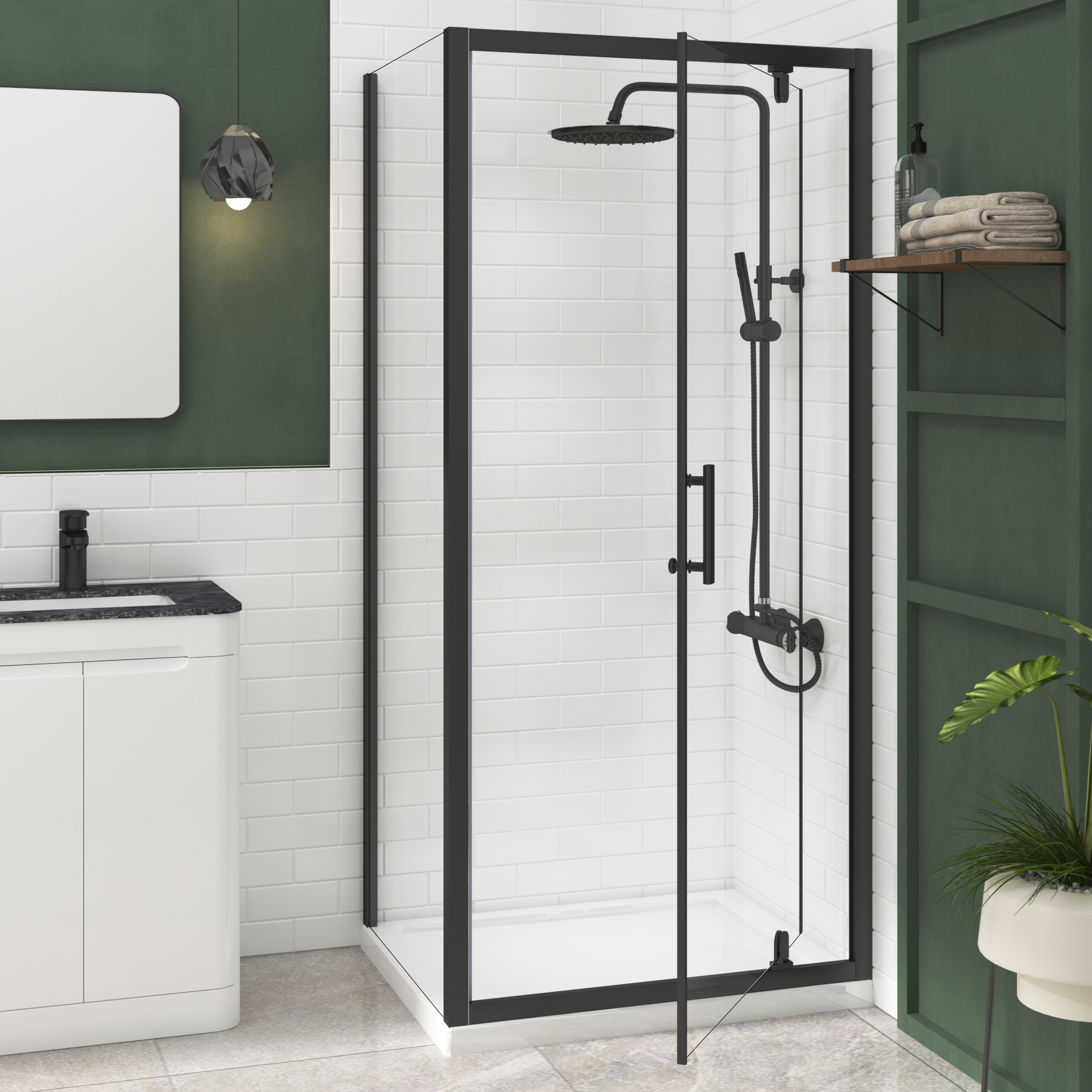 Milan 900 x 900mm Matt Black Square Pivot Door Shower Enclosure - 6mm ...