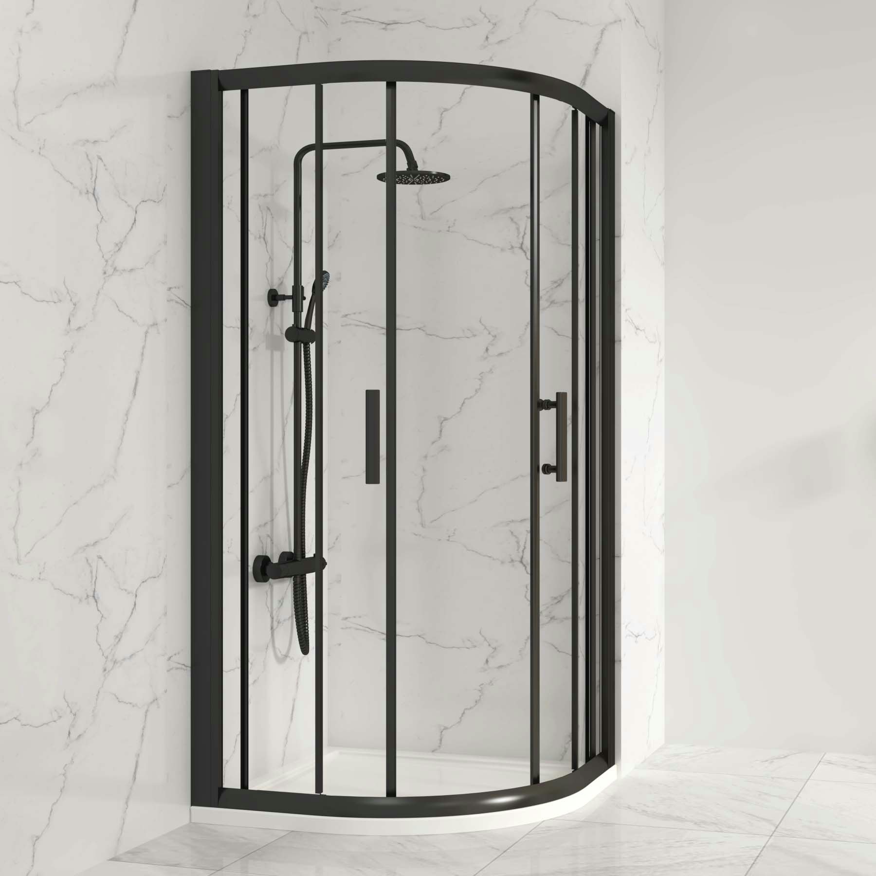 Milan Matt Black Quadrant Shower Enclosure 6mm Double Sliding Door