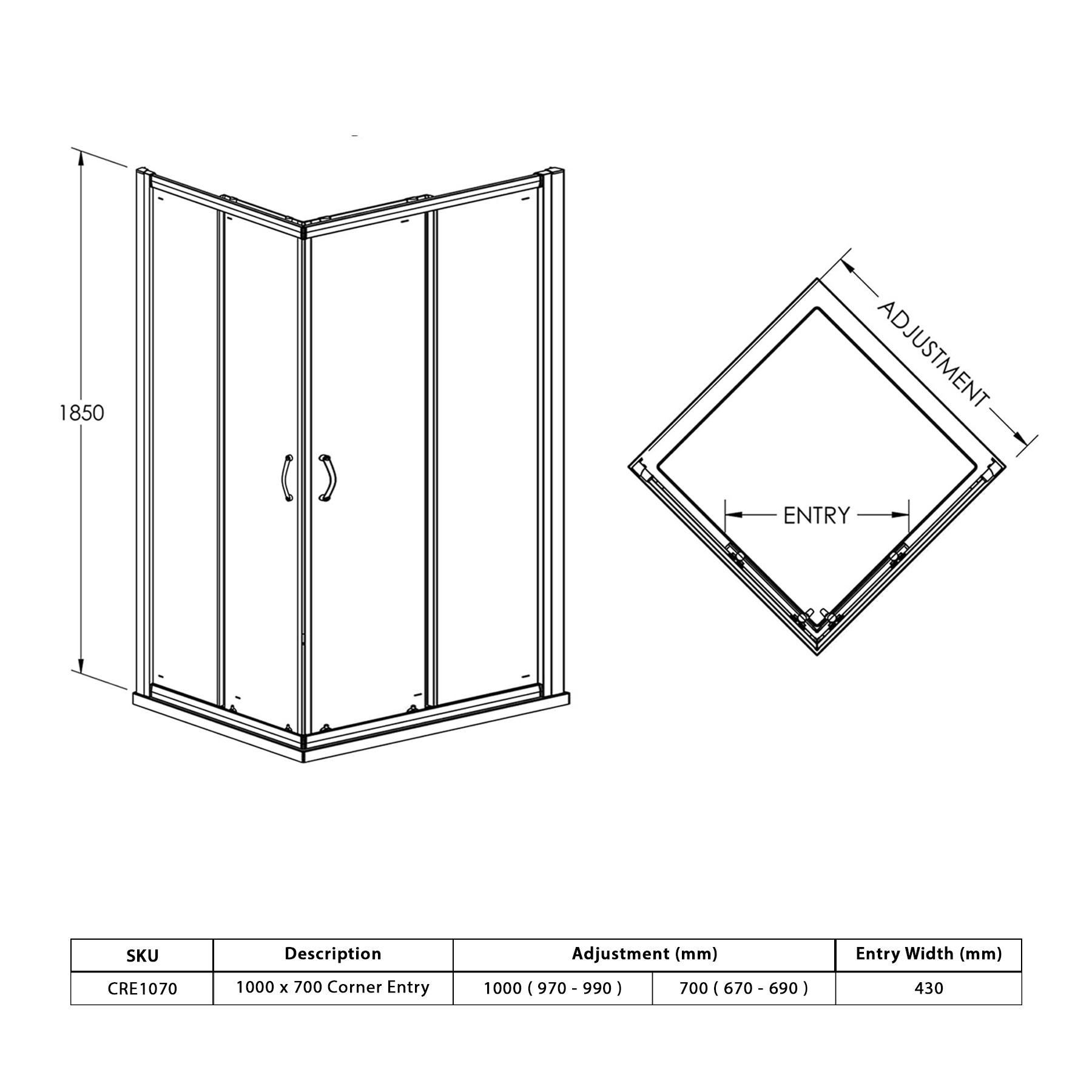 Plaza 1000 x 700mm Rectangular Corner Entry Shower Enclosure - Sliding ...