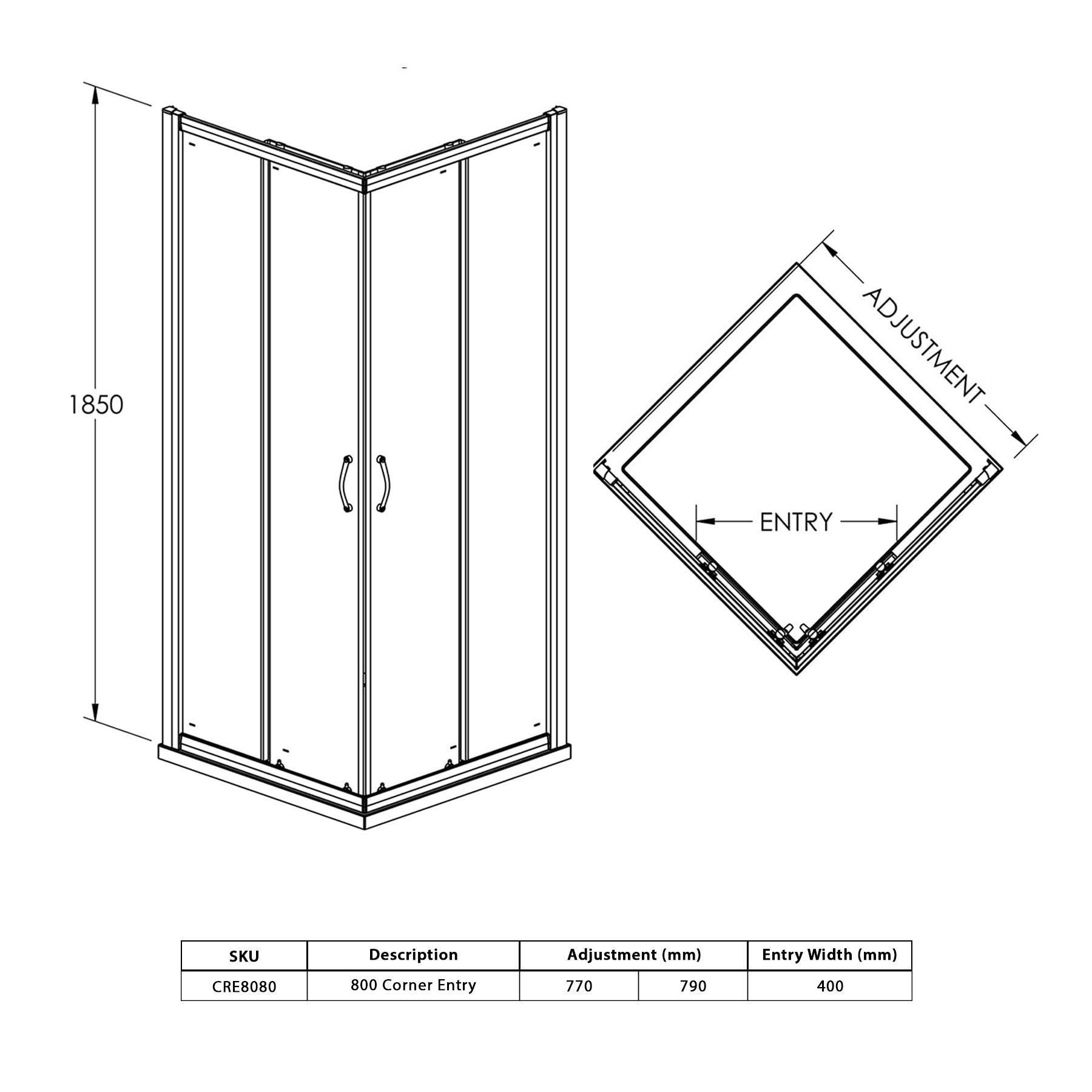 Plaza 800 X 800mm Square Corner Entry Shower Enclosure Sliding Door