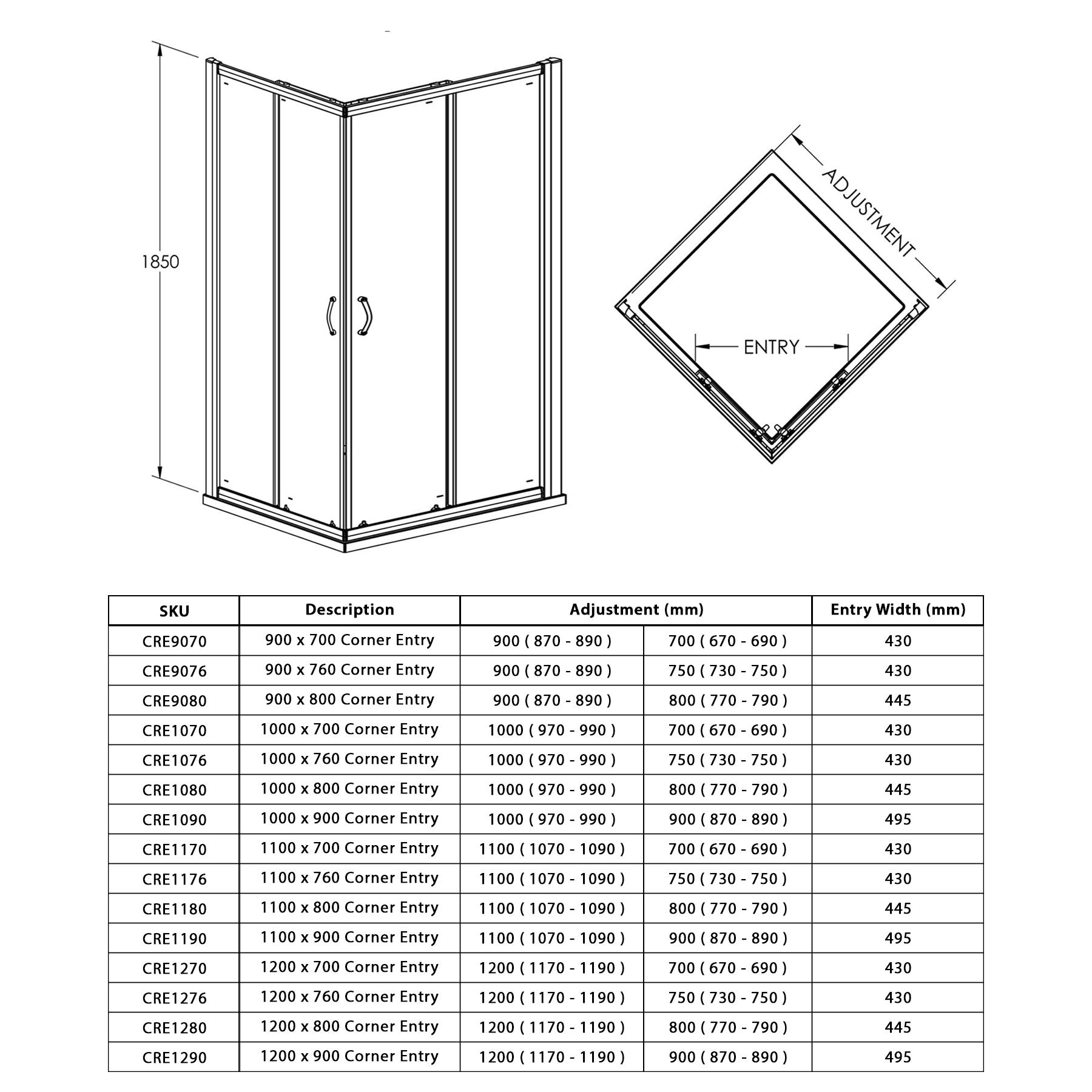Plaza Rectangular Corner Entry Shower Enclosure - 6mm Sliding Door ...