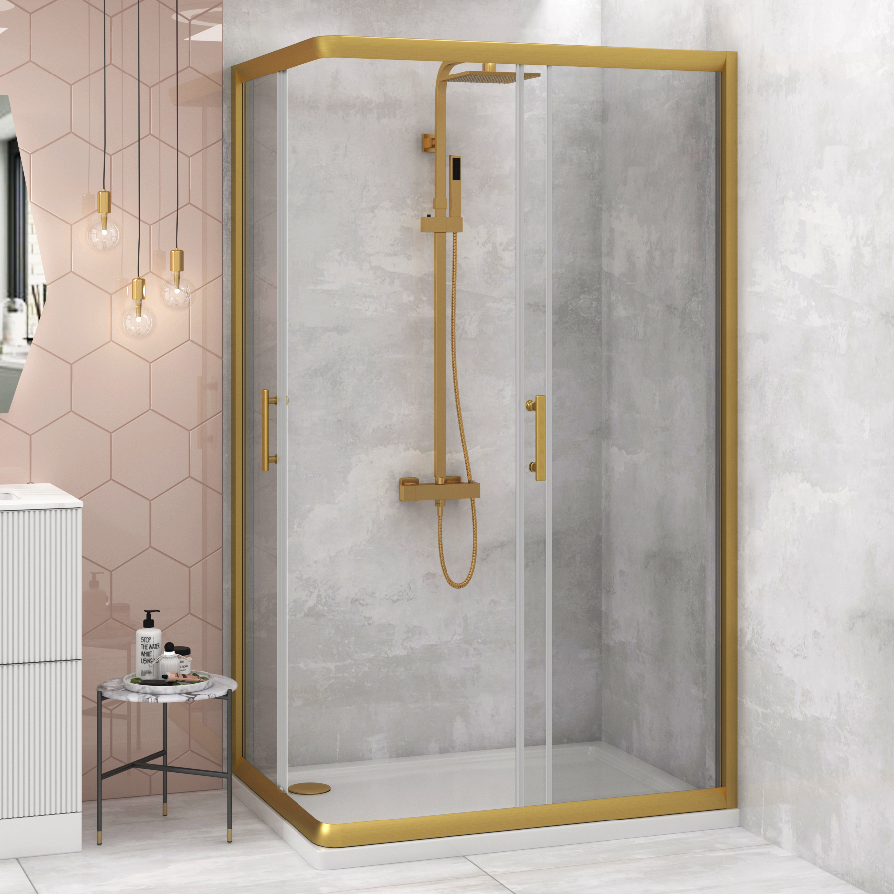Venice Brushed Brass Rectangular Corner Entry Shower Enclosure - 6mm ...