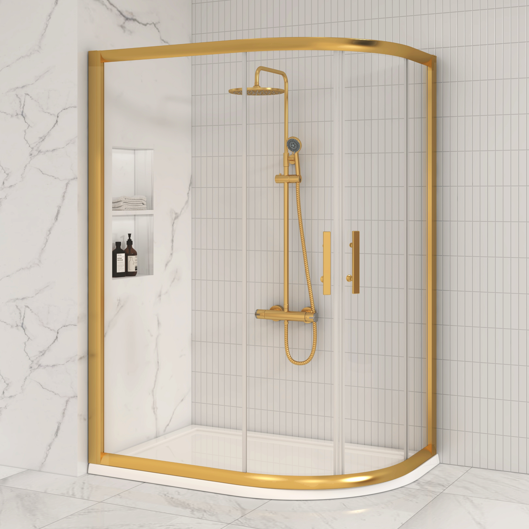 Venice 1000 x 800mm Brushed Brass Offset Quadrant Shower Enclosure 6mm ...