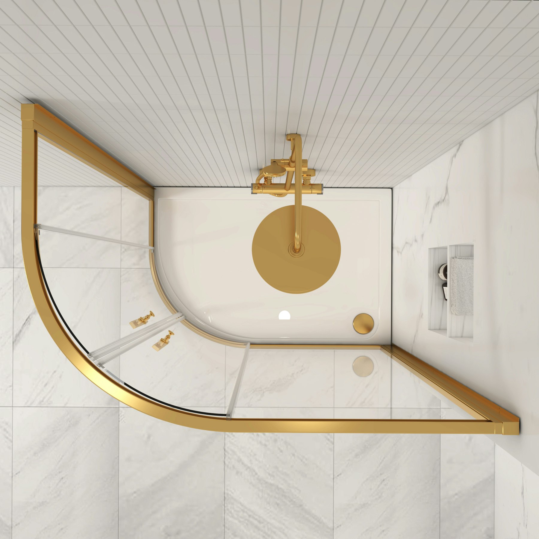 Venice 1000 X 800mm Brushed Brass Offset Quadrant Shower Enclosure 6mm