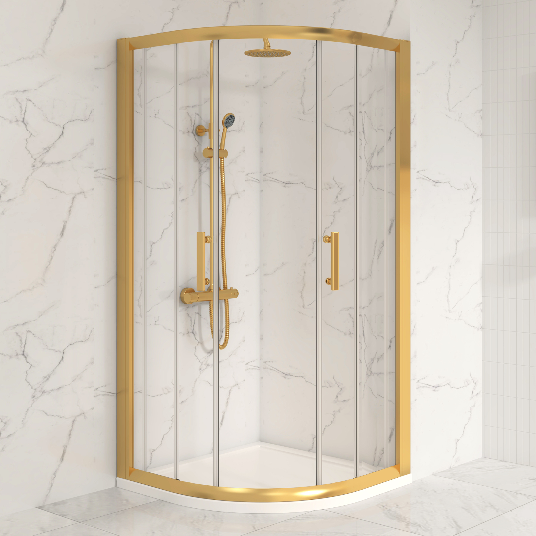 Venice Brushed Brass Quadrant Shower Enclosure 6mm Double Sliding Door ...