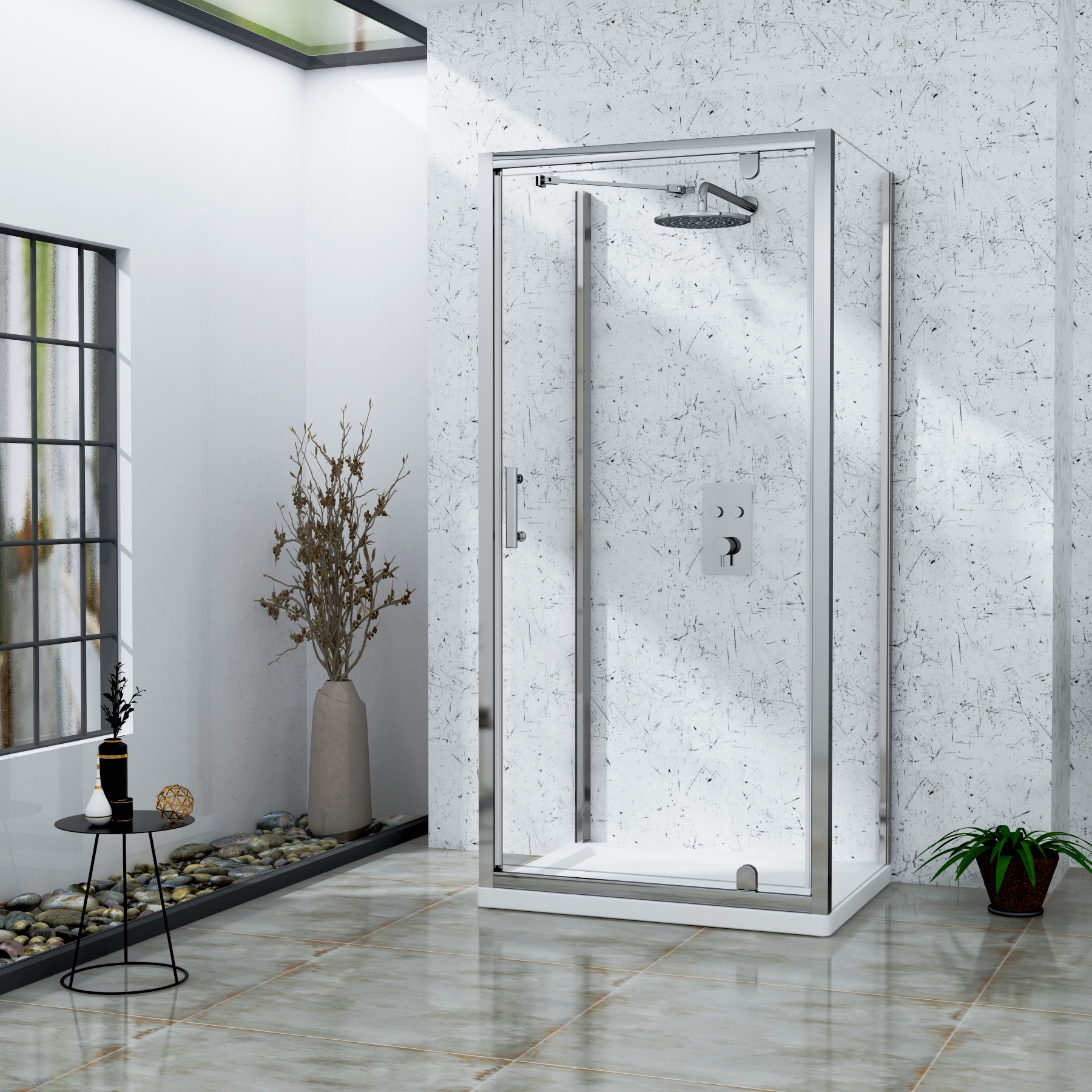 Cube Chrome Rectangular Pivot Door 3-Sided Shower Enclosure 6mm Glass ...