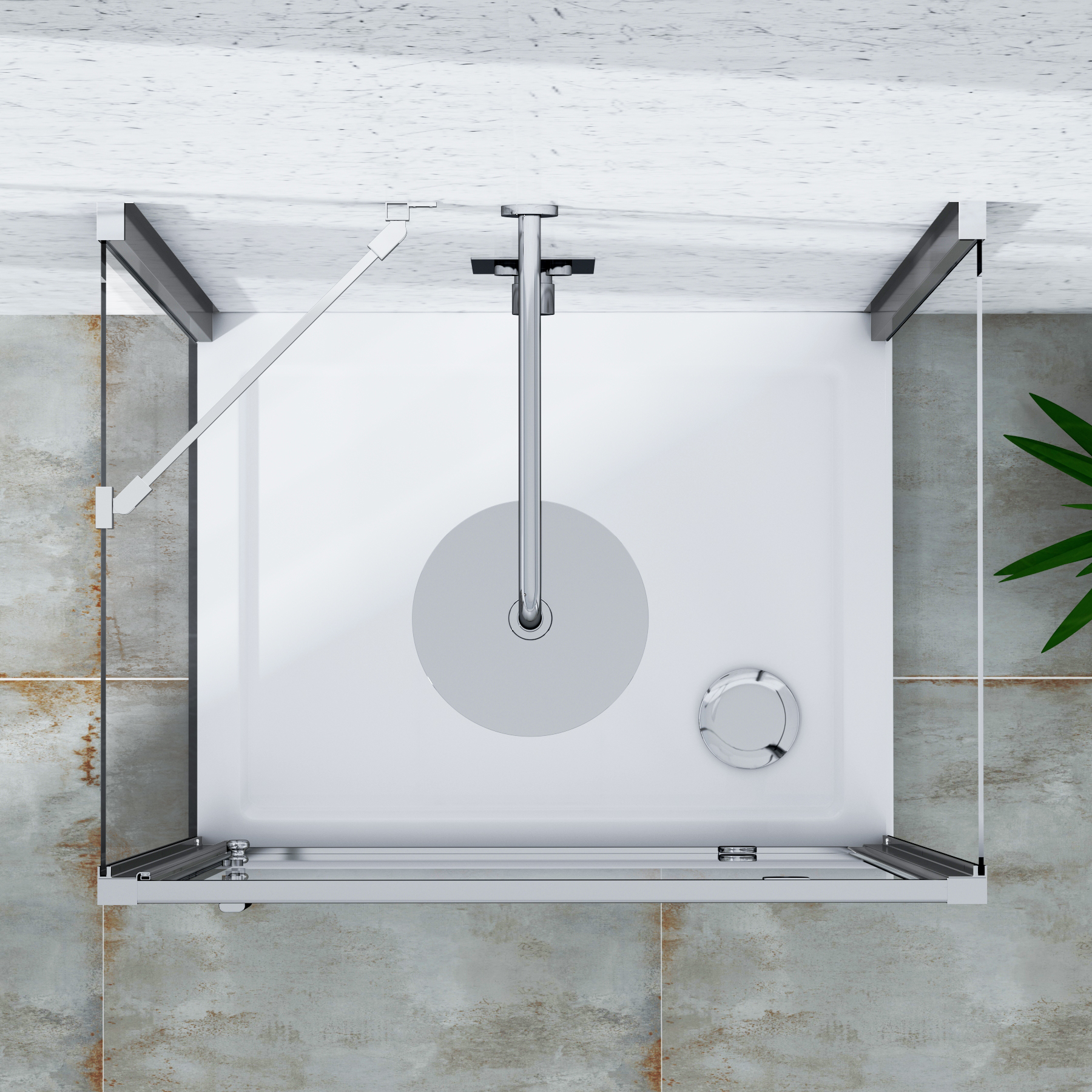 Cube Chrome Rectangular Pivot Door 3-Sided Shower Enclosure 6mm Glass ...