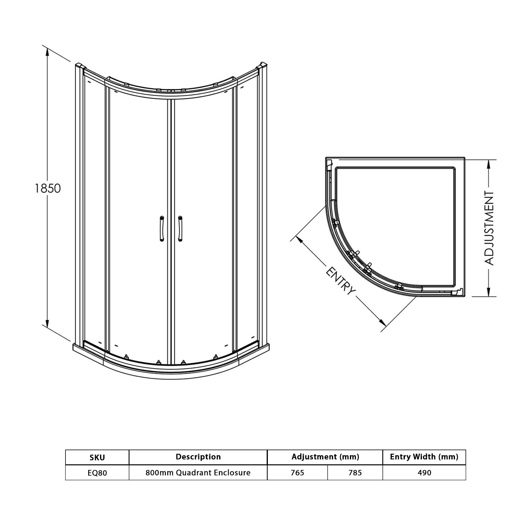 Milan 800 x 800mm Quadrant Shower Enclosure 6mm Double Sliding Doors ...