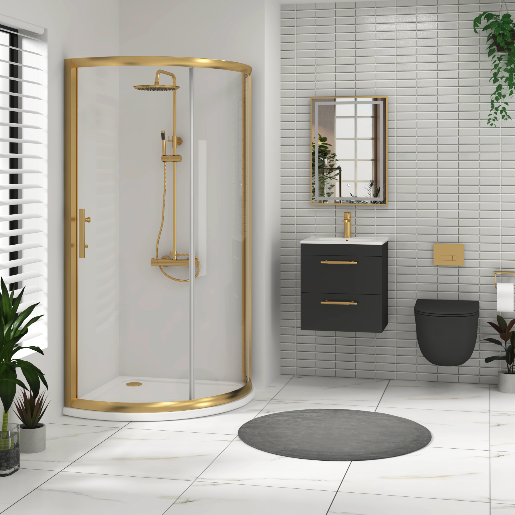 Lustre 760 x 760mm Brushed Brass Quadrant Shower Enclosure with Acrylic ...