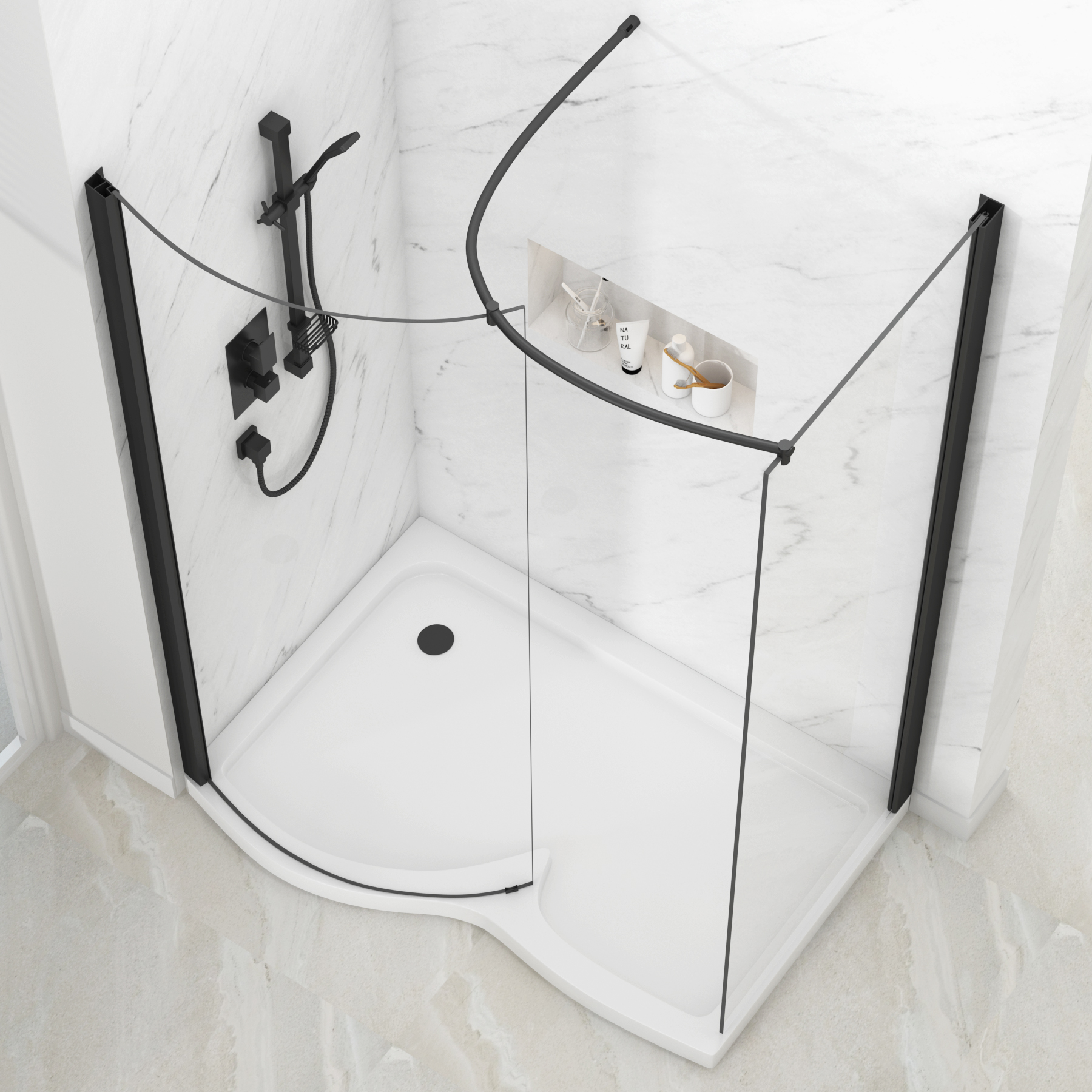 Milan 1400 x 900mm Curved Walk In Enclosure 8mm Glass + Tray - Matt ...