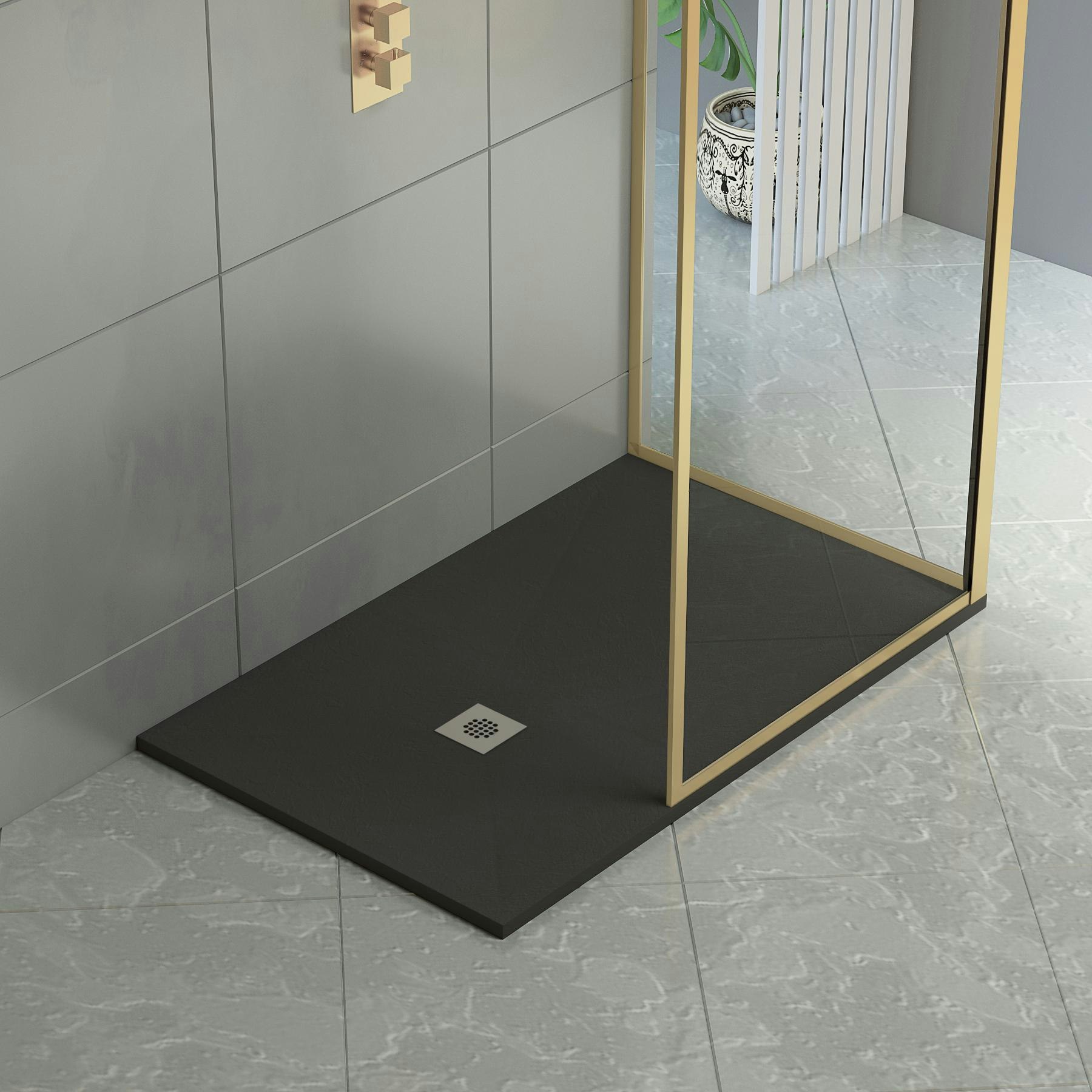 LuxeFlo Rectangular Black Slate Effect Shower Tray 1700 x 900 x 30 with ...