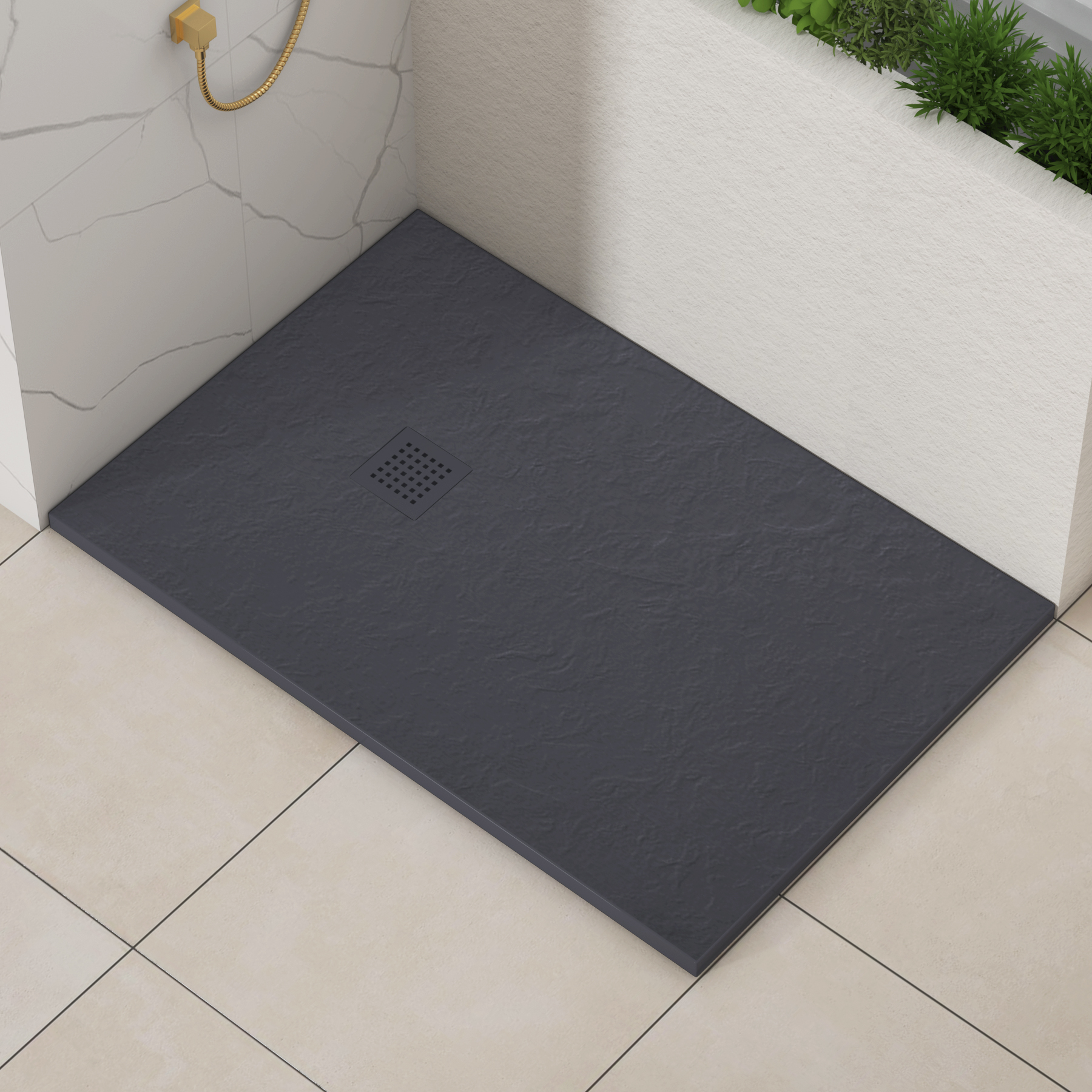Luxor Rectangular Grey Slate Effect Stone Shower Tray 1000 x 900 x 30mm ...