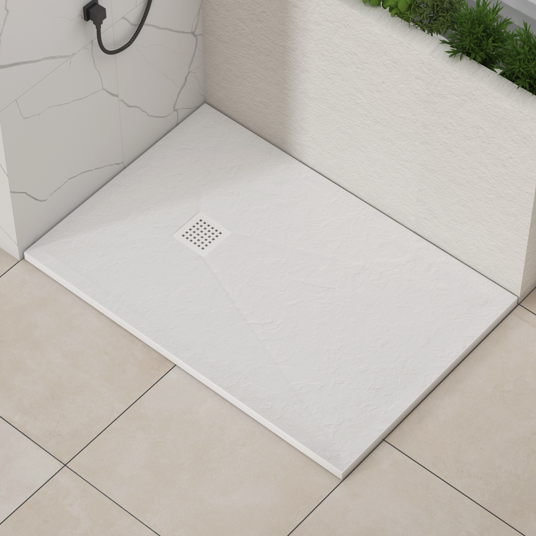 Luxor Rectangular White Slate Effect Stone Shower Tray 1200 x 800 x ...