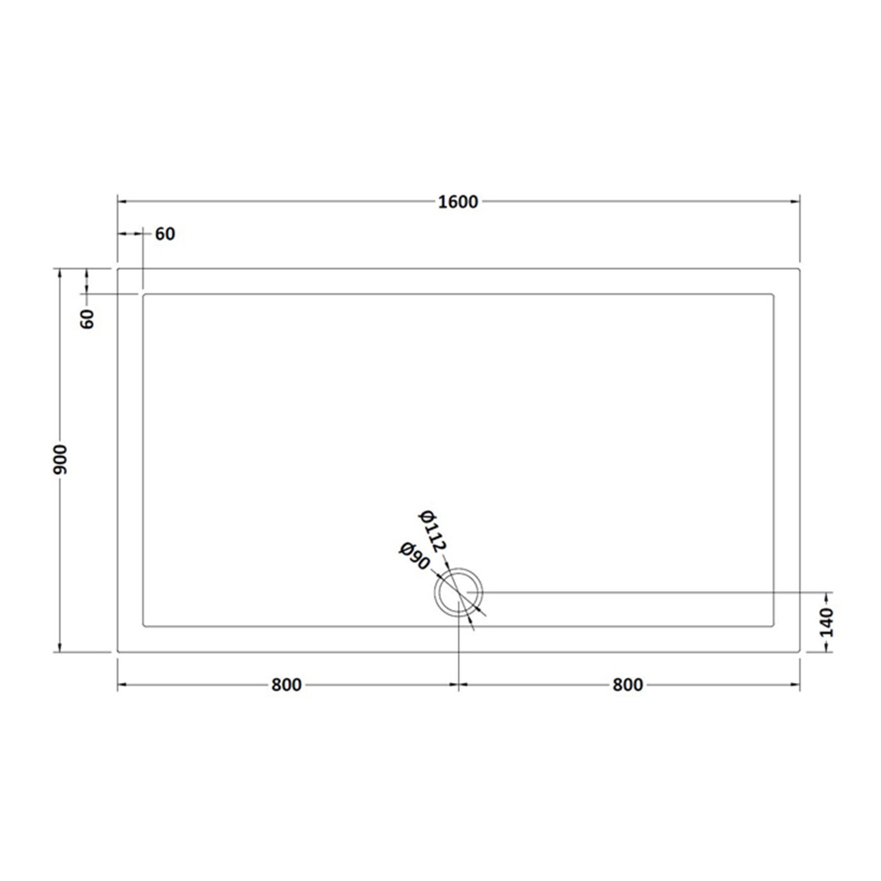 Hudson Reed Rectangular 1600 x 900 x 40 Pearlstone Shower Tray with ...