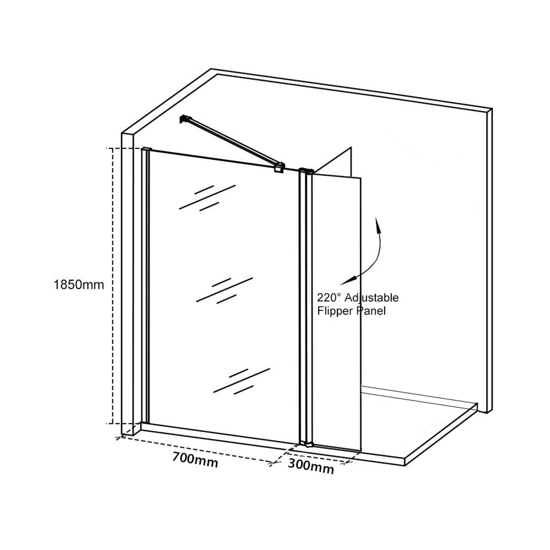 8mm Marbella 700mm Wet Room Walk In Shower Screen + Flipper Panel ...