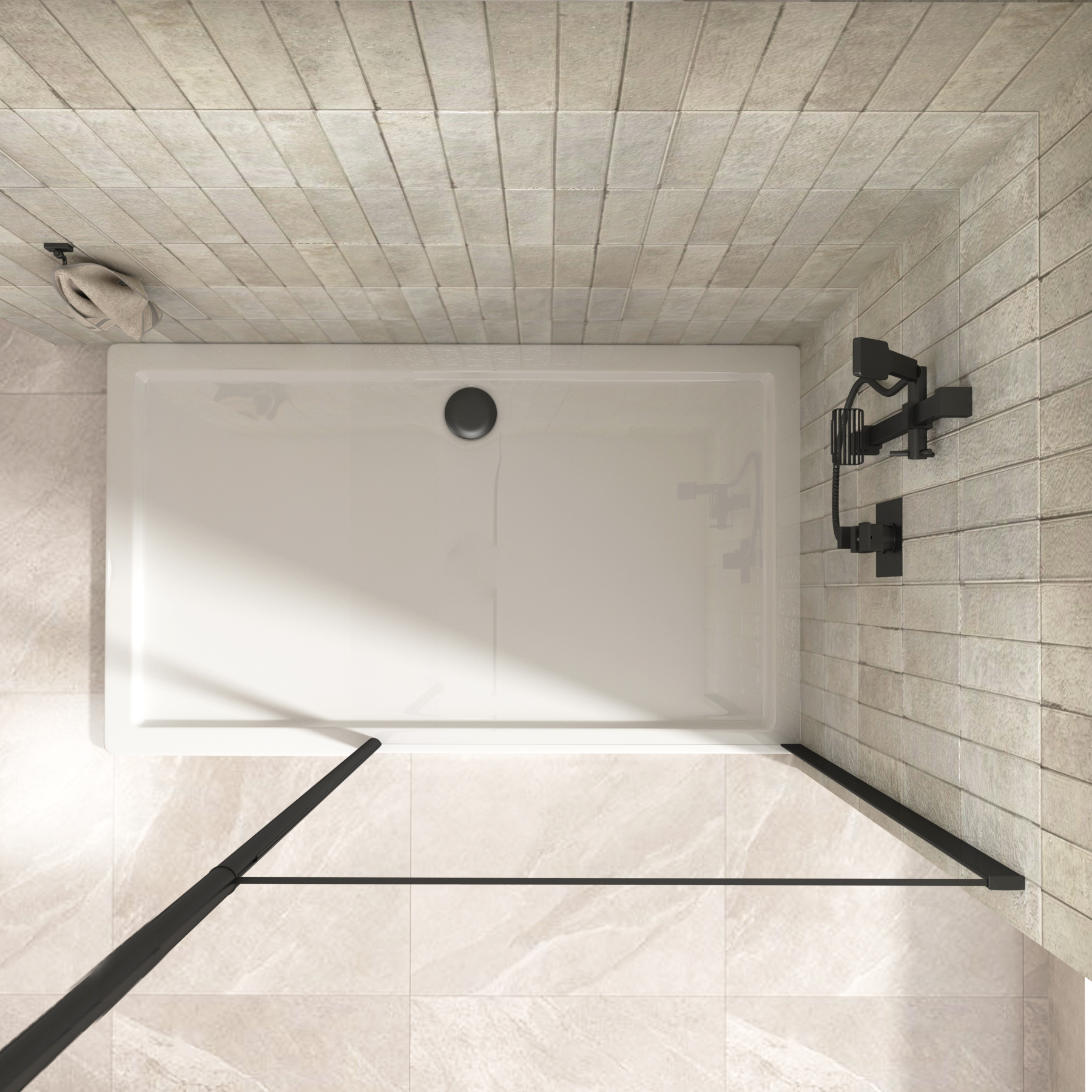 Marbella Wet Room Walk In Shower Screen 8mm - Matt Black Ceiling Post ...