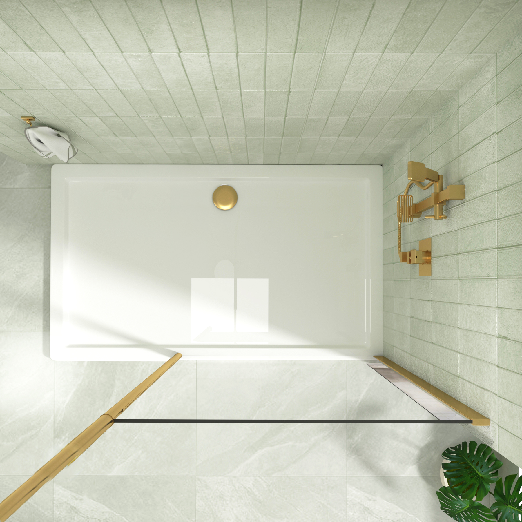 Marbella Wet Room Walk In Shower Screen 8mm - Brushed Brass Ceiling ...