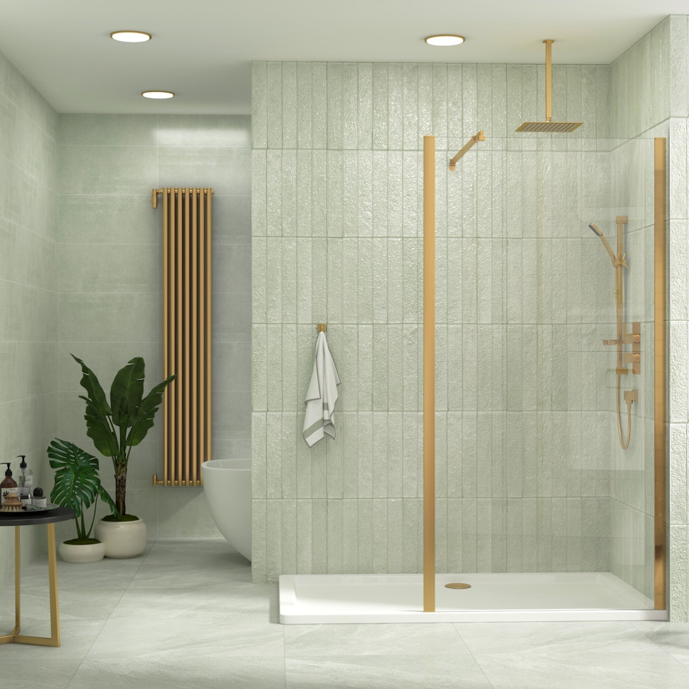 8mm Marbella Wet Room Shower Screen Brushed Brass Outer Framed Easy