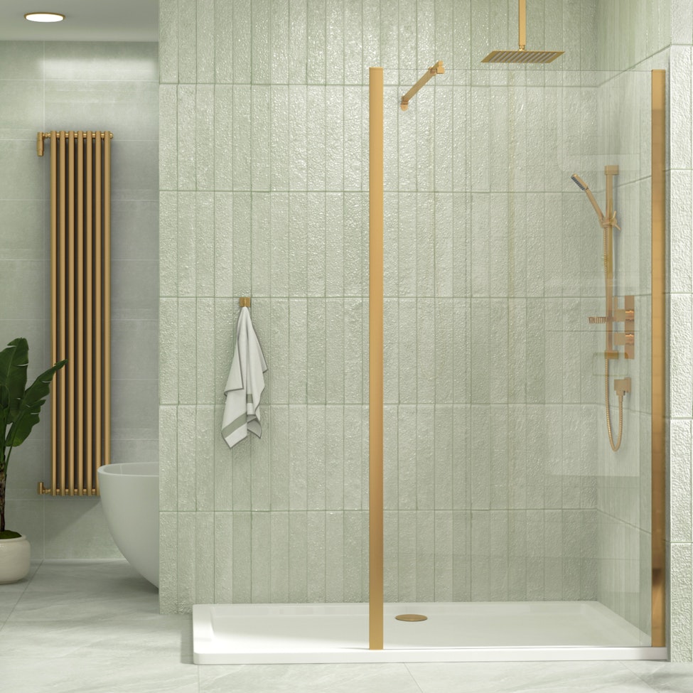 8mm Marbella Wet Room Shower Screen Brushed Brass Outer Framed Easy