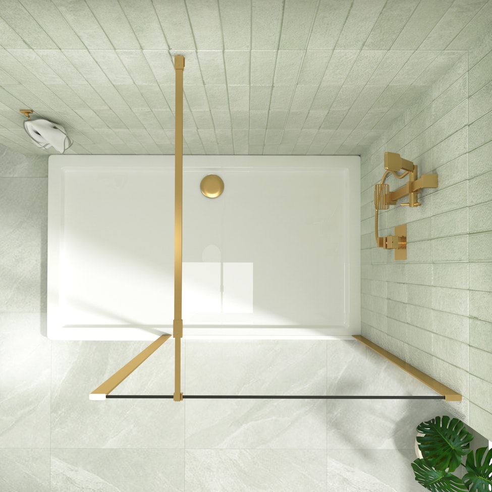 8mm Marbella Wet Room Shower Screen Brushed Brass Outer Framed Easy